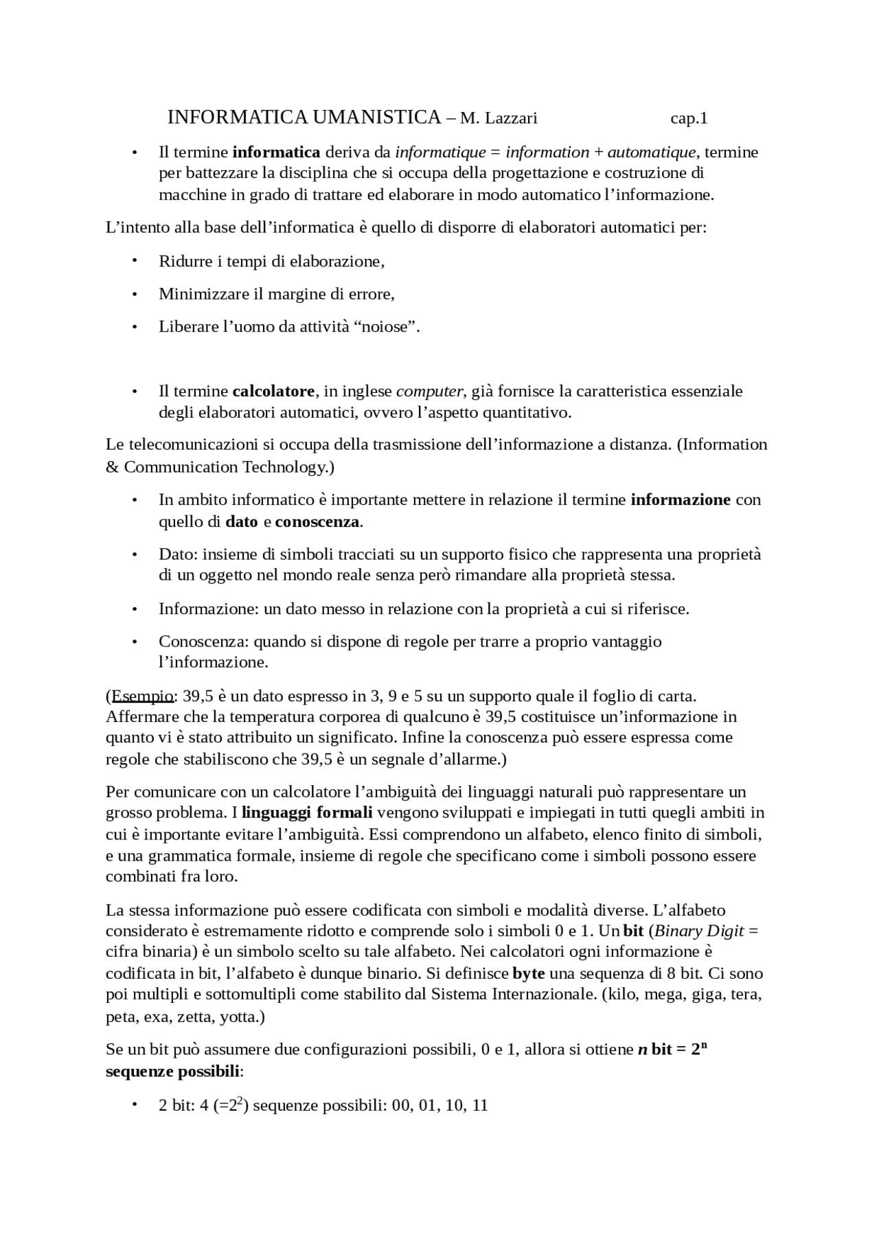Riassunto Dettagliato E Completo Informatica Umanistica Docsity