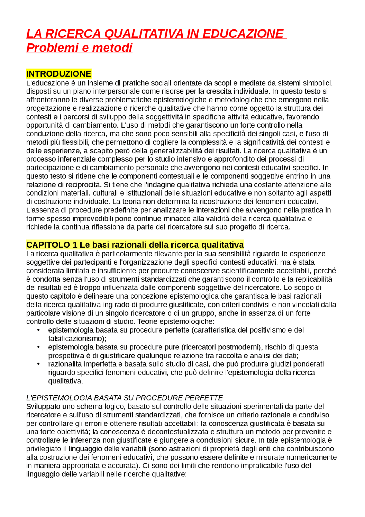La Ricerca Qualitativa In Educazione Docsity
