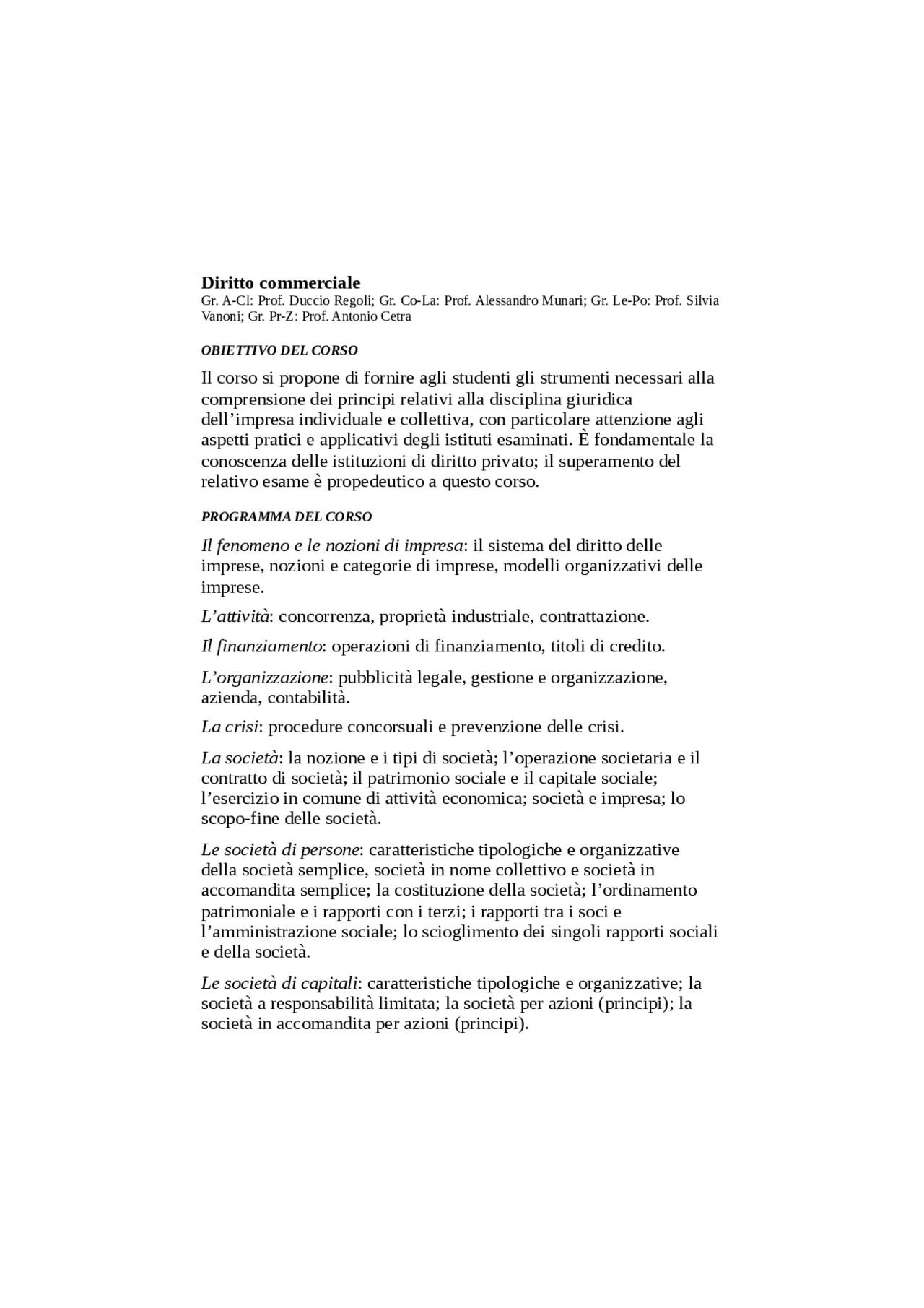 Guida Diritto Commerciale Docsity