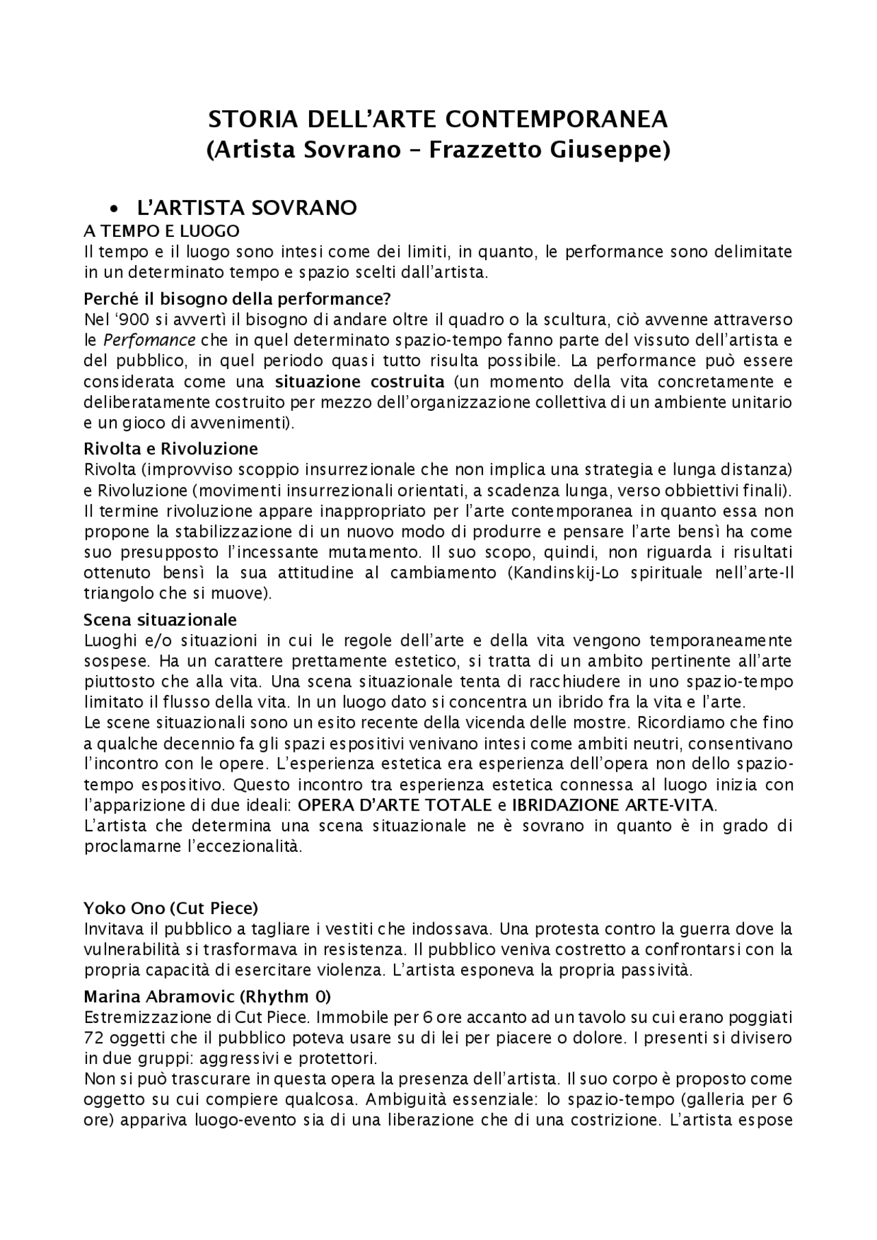 Artista Sovrano Sintesi Docsity