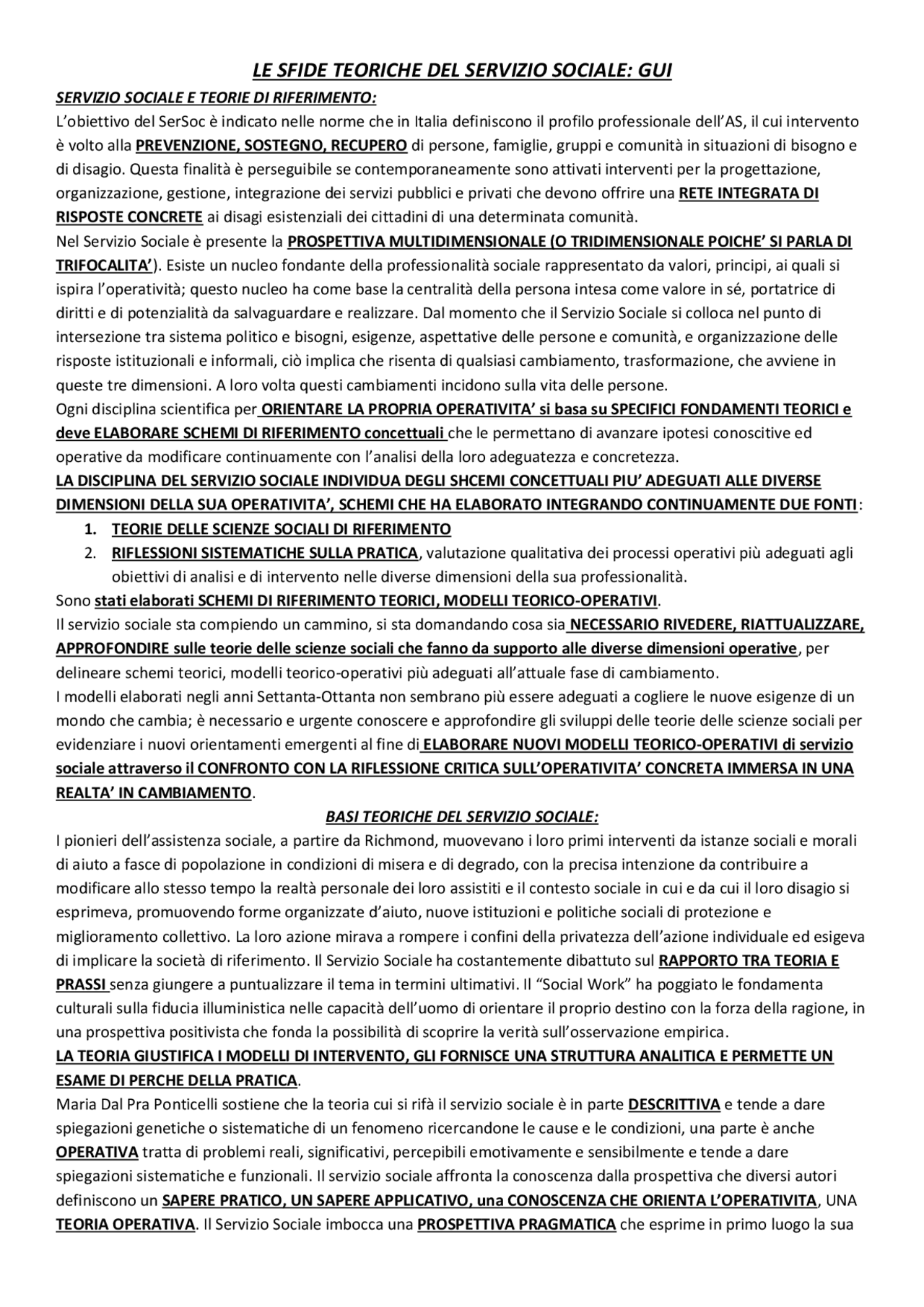 Le Sfide Teoriche Del Servizio Sociale Luigi Gui Docsity