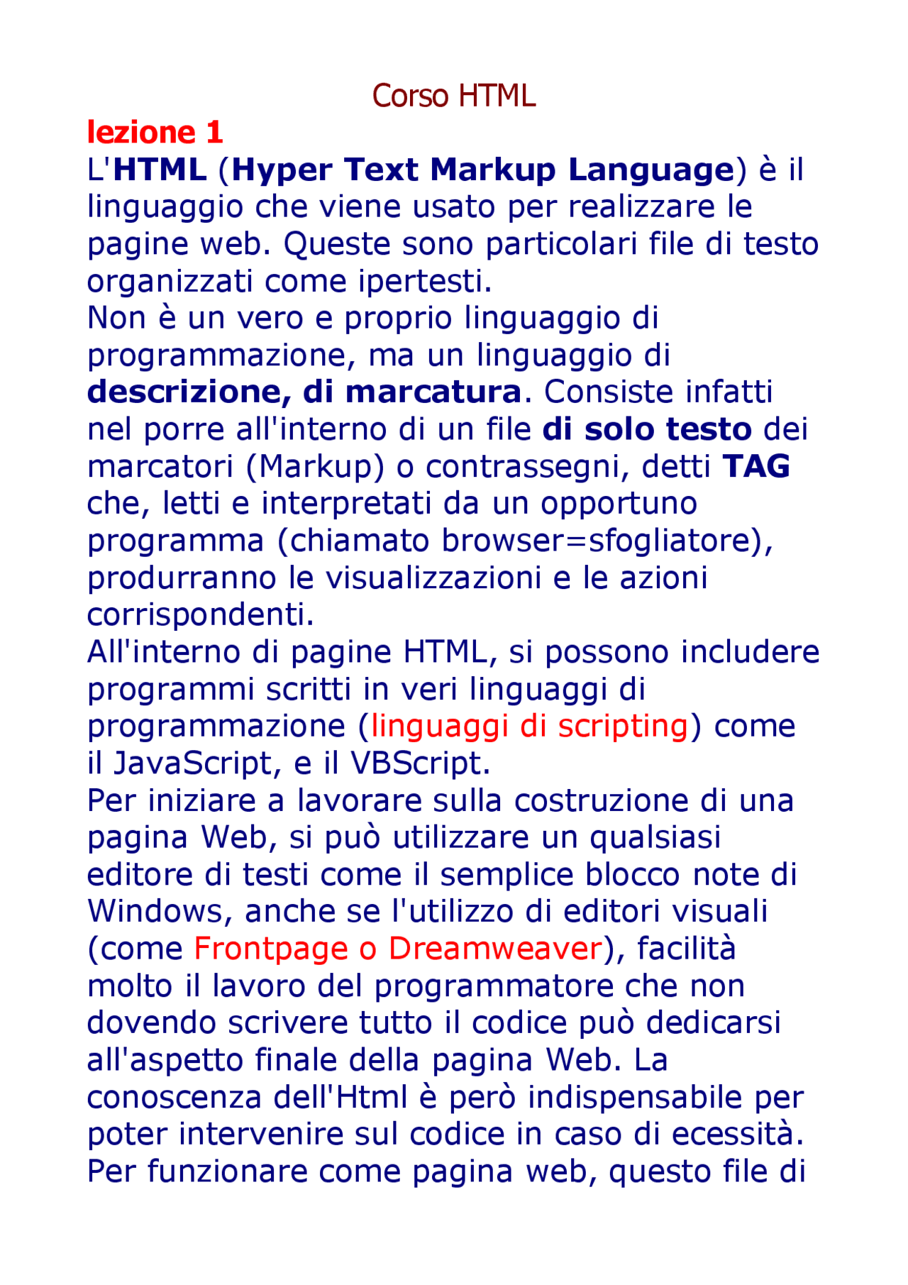 Appunti sull'utilizzo del linguaggio informatico HTML | Appunti di ...