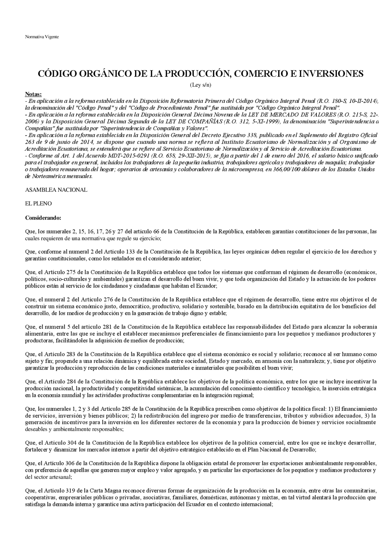 Código Orgánico de la Producción Comercio e Inversiones - Docsity