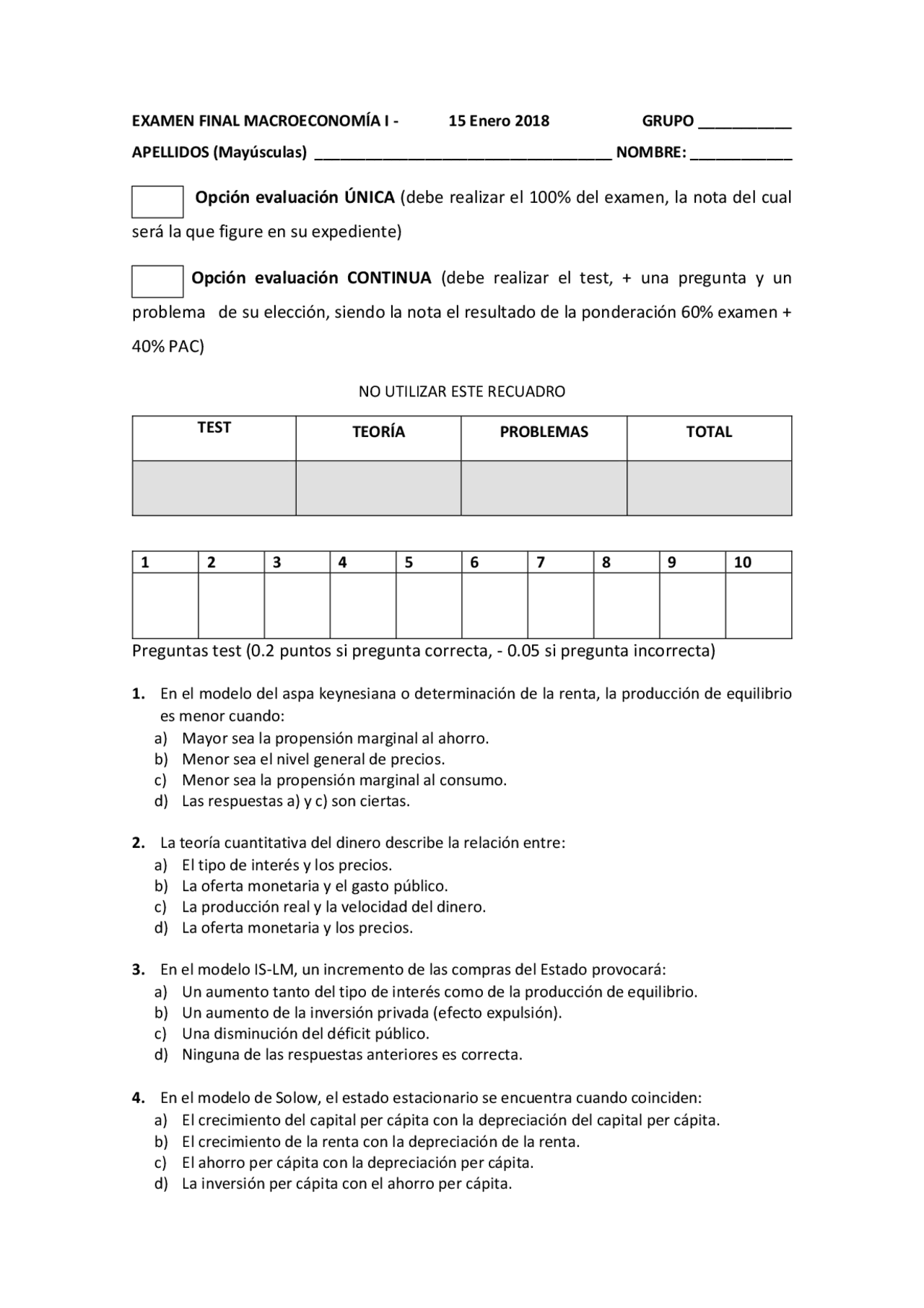 Examen Final Macroeconomía Docsity