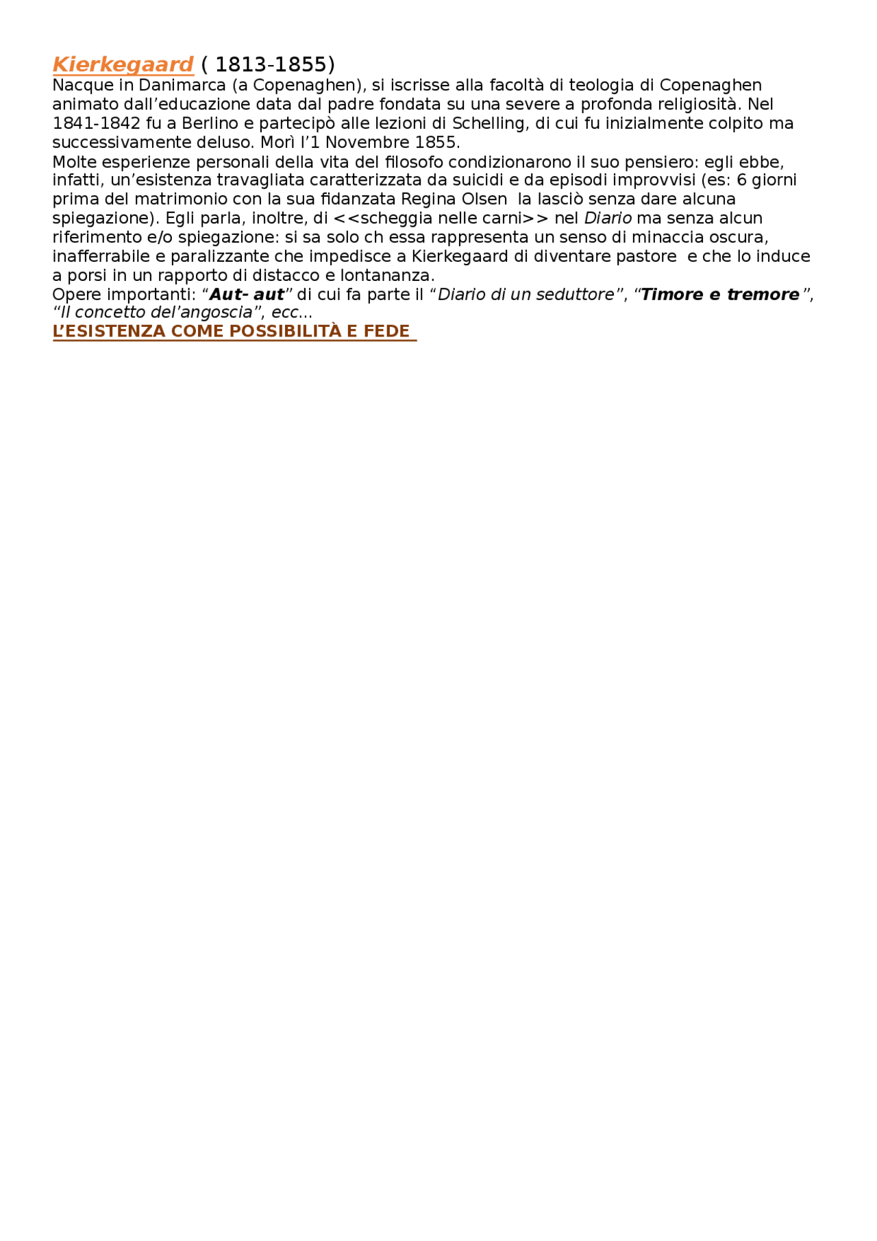 Kierkegaard Riassunto Docsity