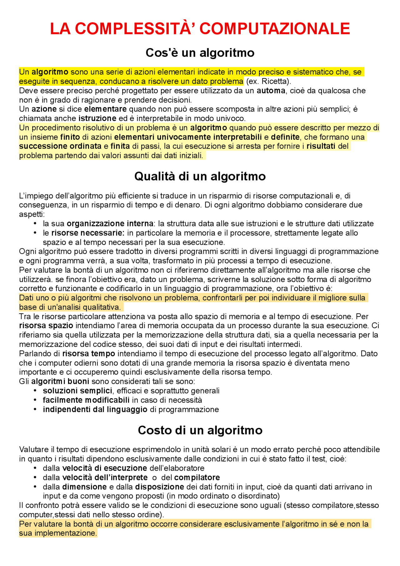 Complessità Computazionale Docsity