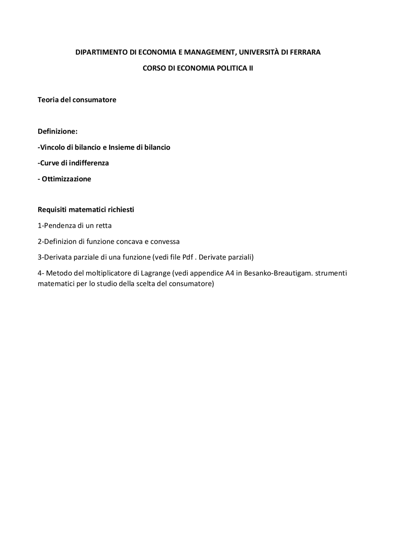 Appunti Teoria Del Consumatore Docsity