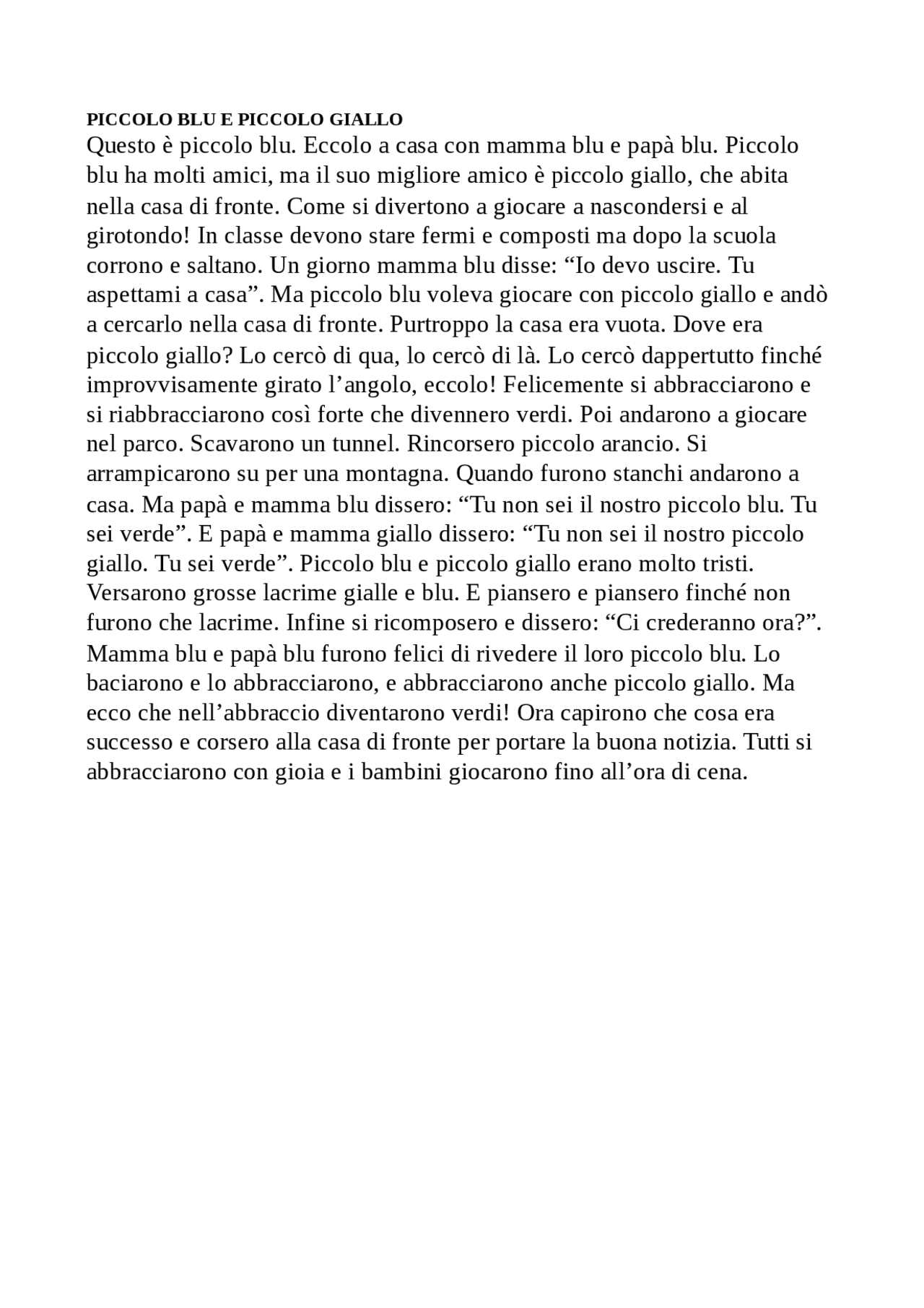 Piccolo Blu E Piccolo Giallo Docsity