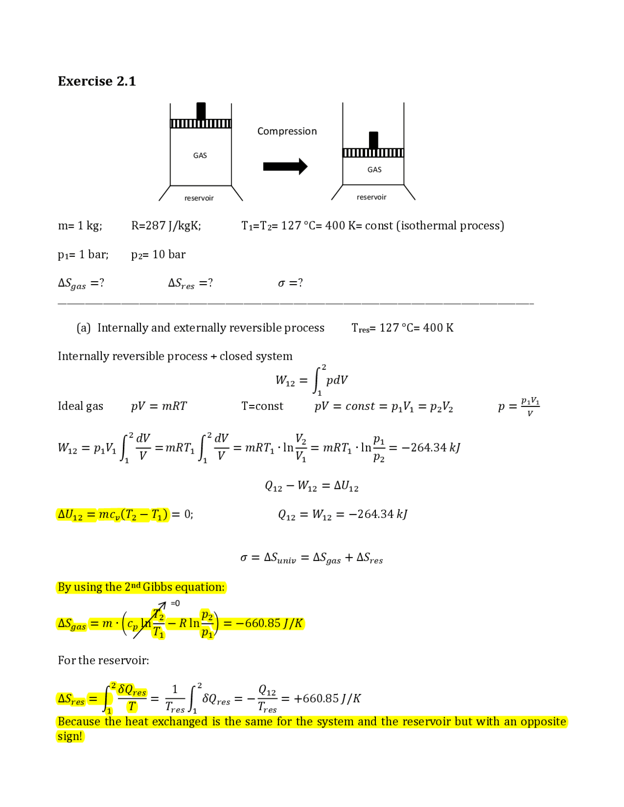 Solutions Of Exercises Of The Second Law In Thermo Docsity