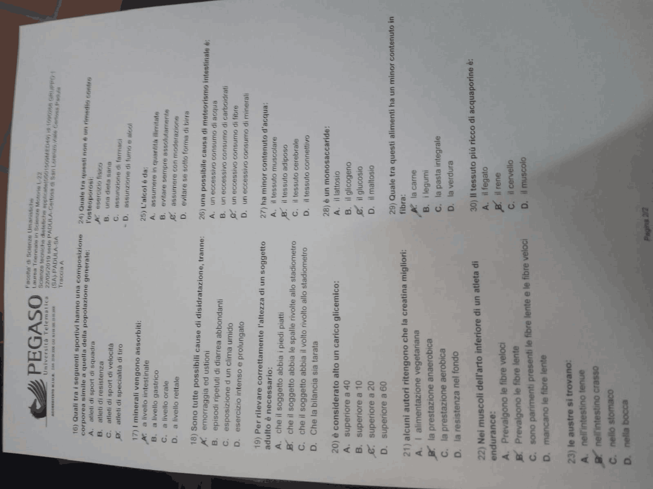 Prova Desame Scienze Tecniche Dietetiche Applicate 2019 Docsity