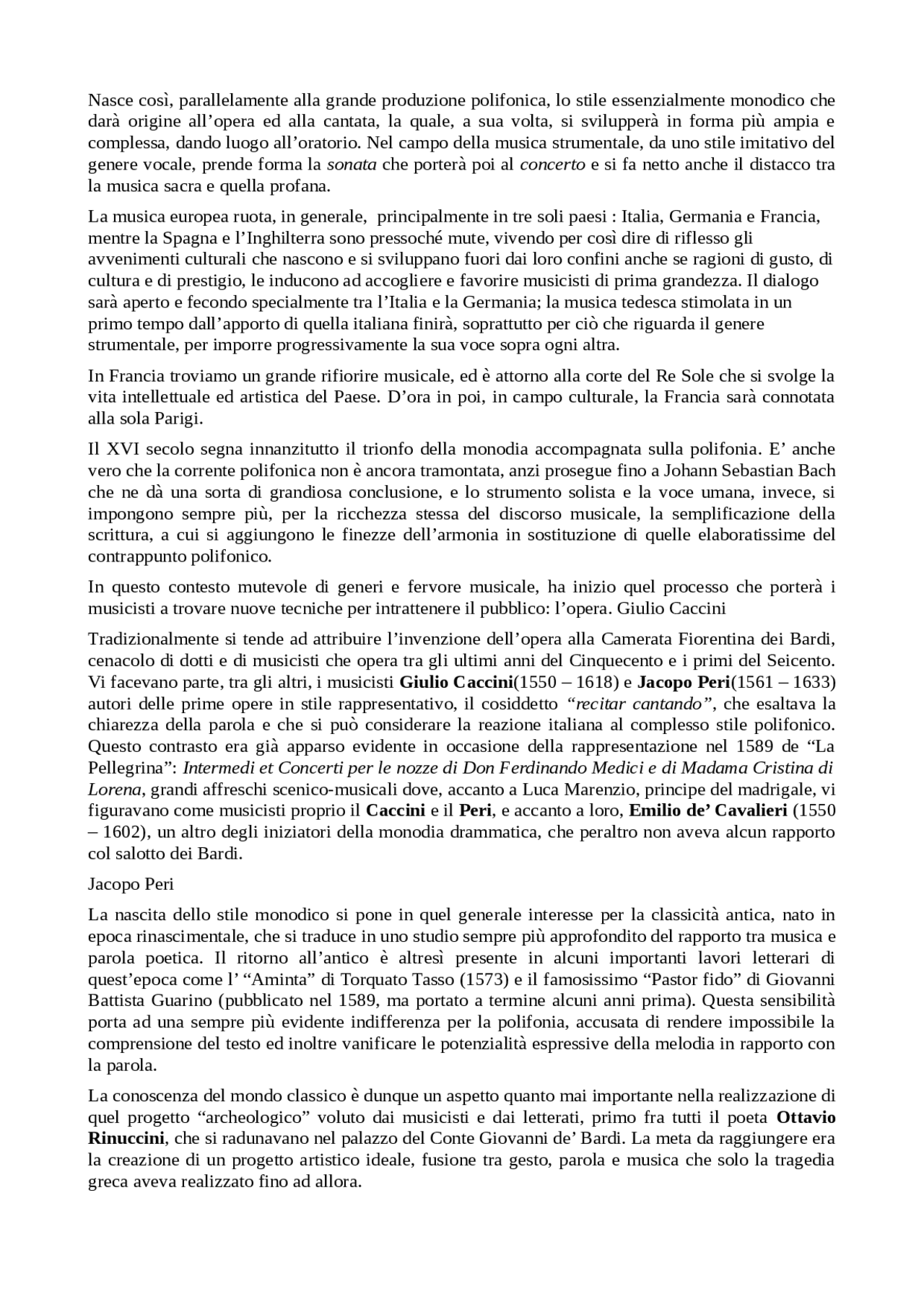 Gli albori dell' opera - Docsity