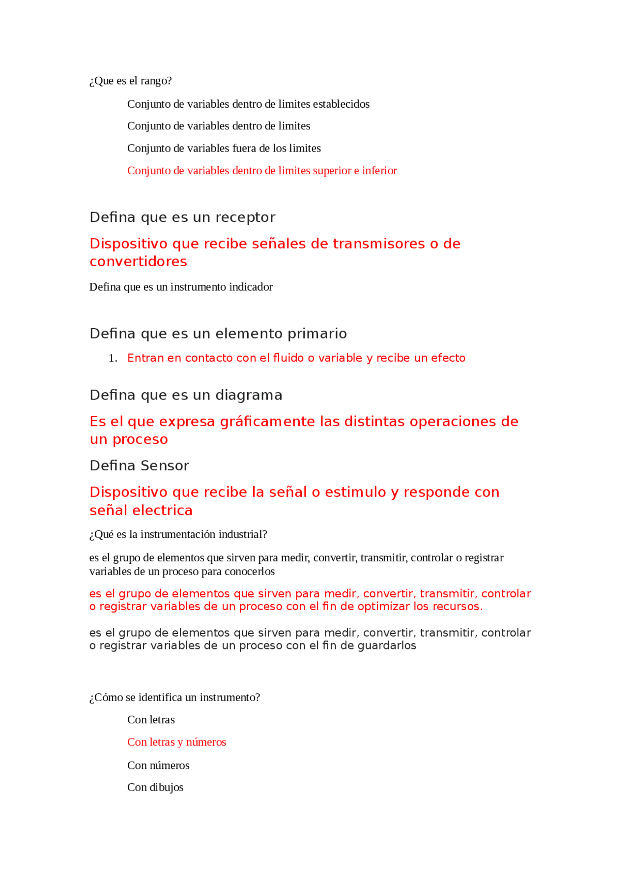 Banco de preguntas de instrumentación | Exercises Electronics - Docsity