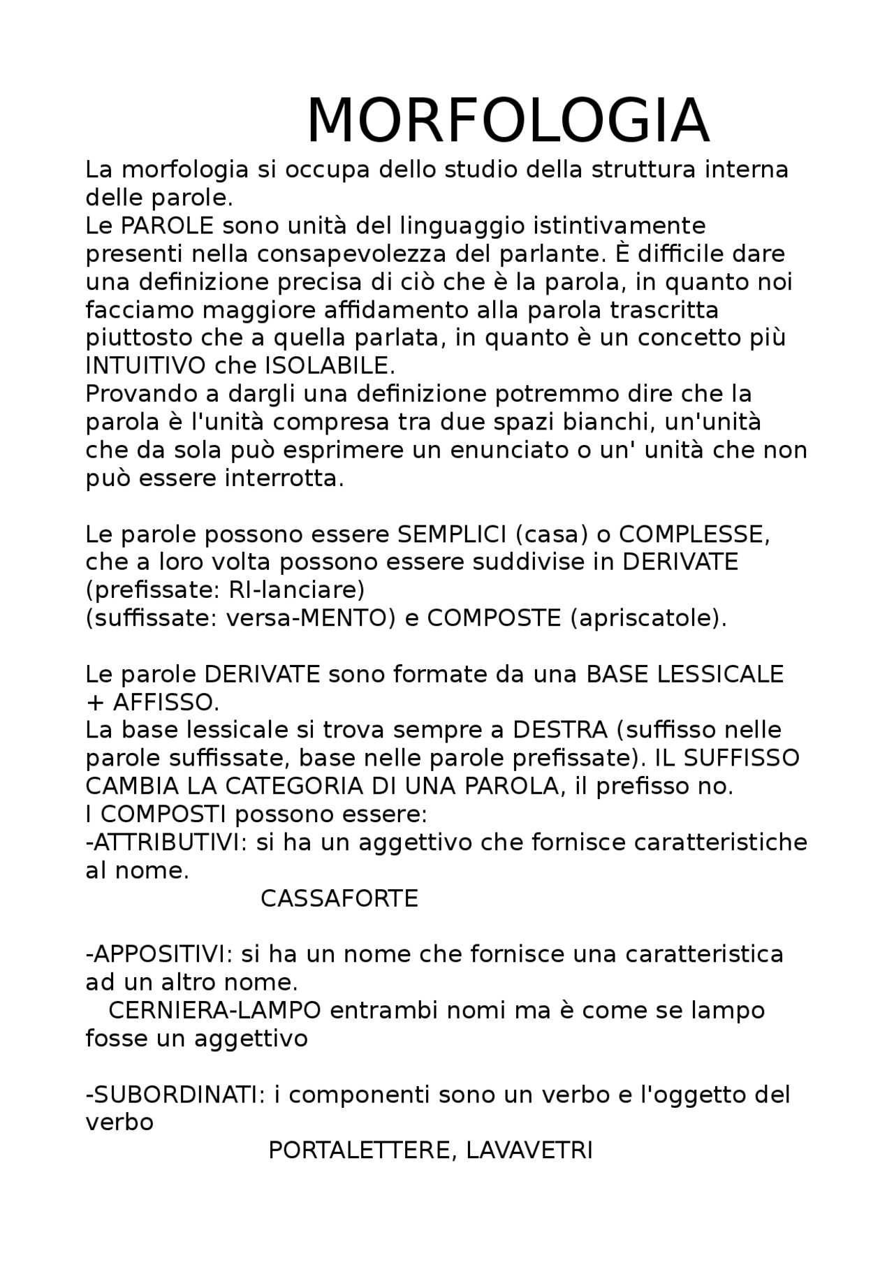 Morfologia Semantica E Sintassi Appunti Di Linguistica Docsity