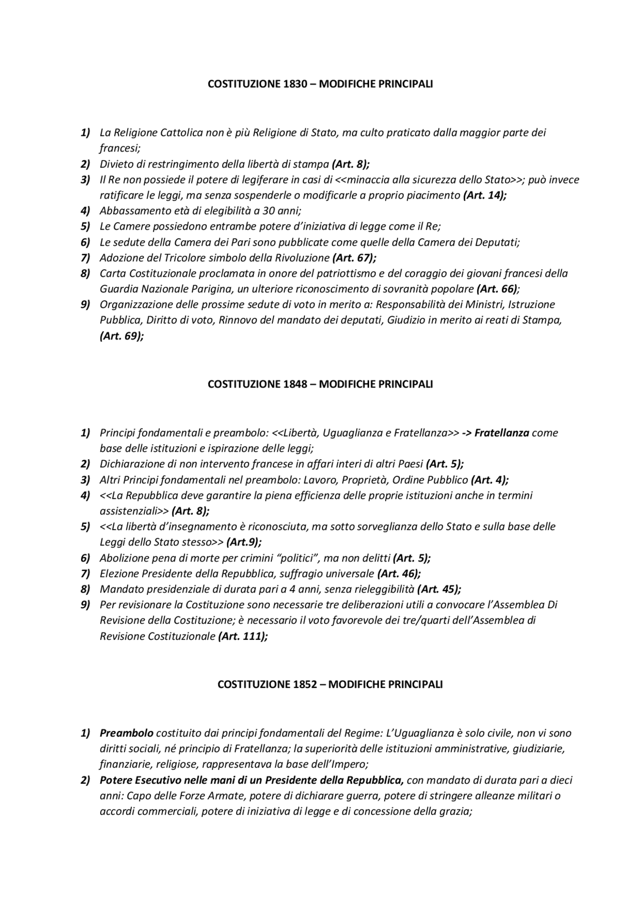 Articoli Più Importanti Delle Costituzioni Francesi Docsity