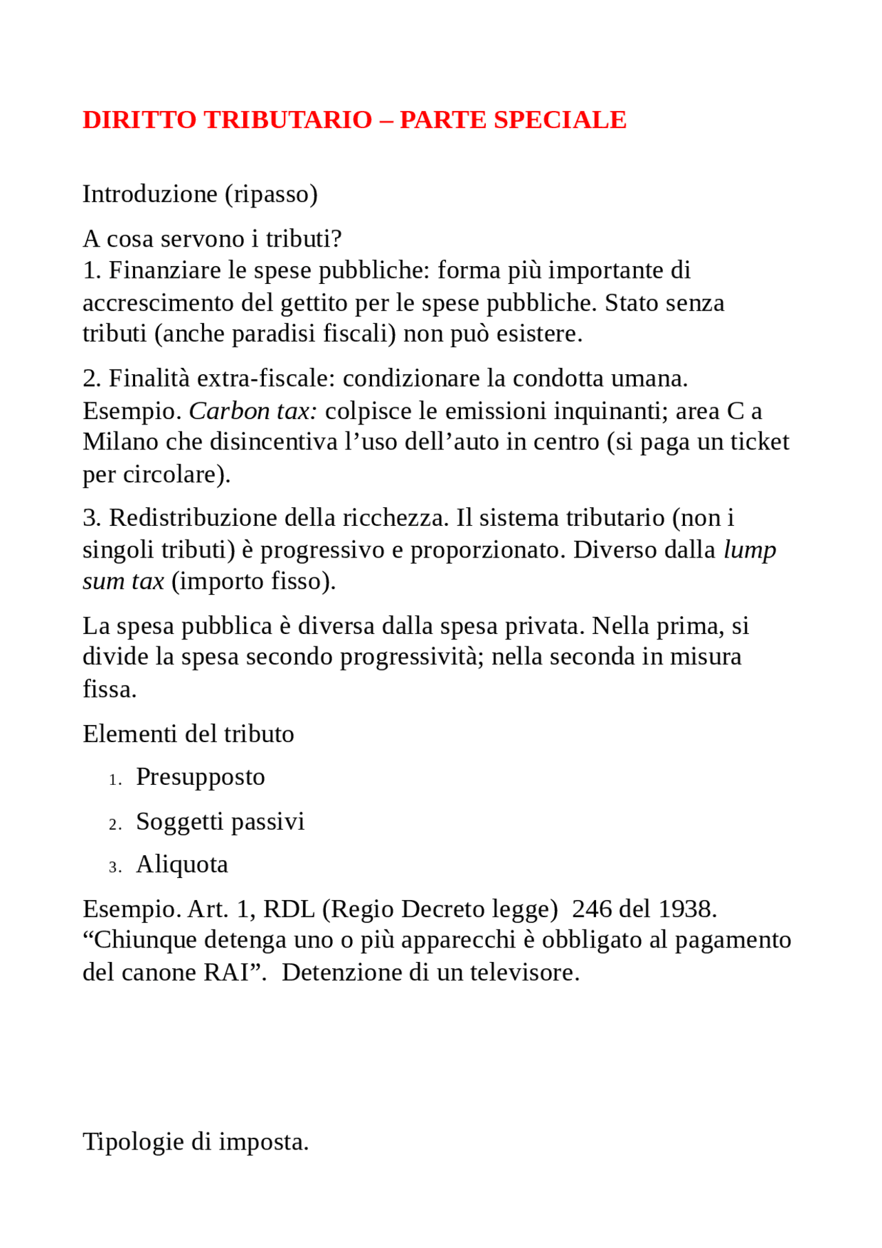 Diritto Tributario Parte Speciale Tesauro Docsity