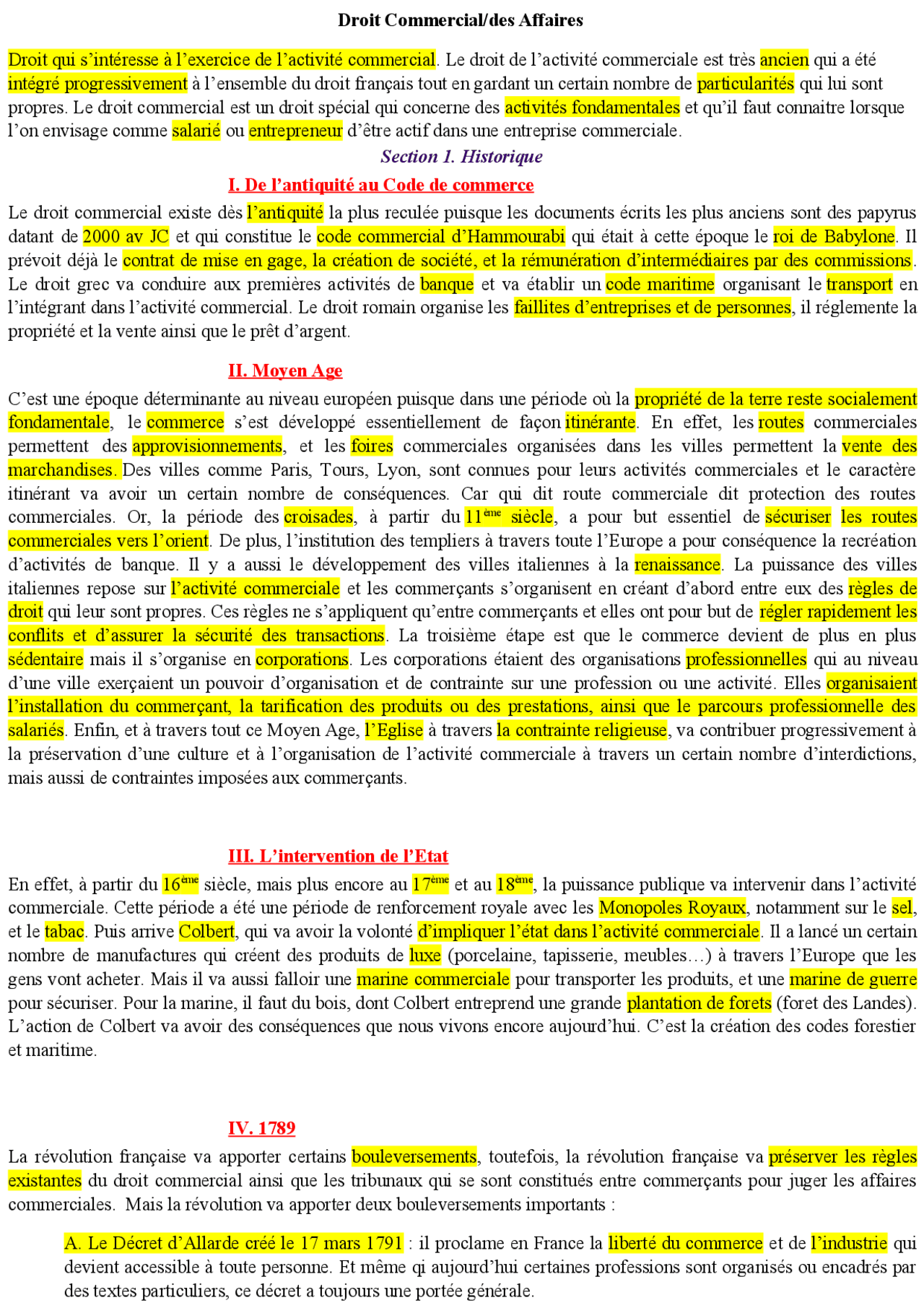 Droit Commercial Partie 1 Notes Droit Du Commerce Docsity