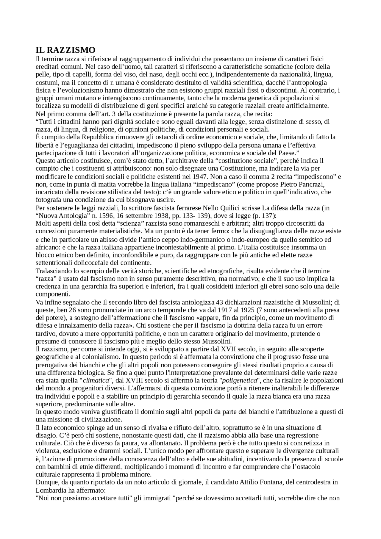 Il Razzismo Italiano Docsity