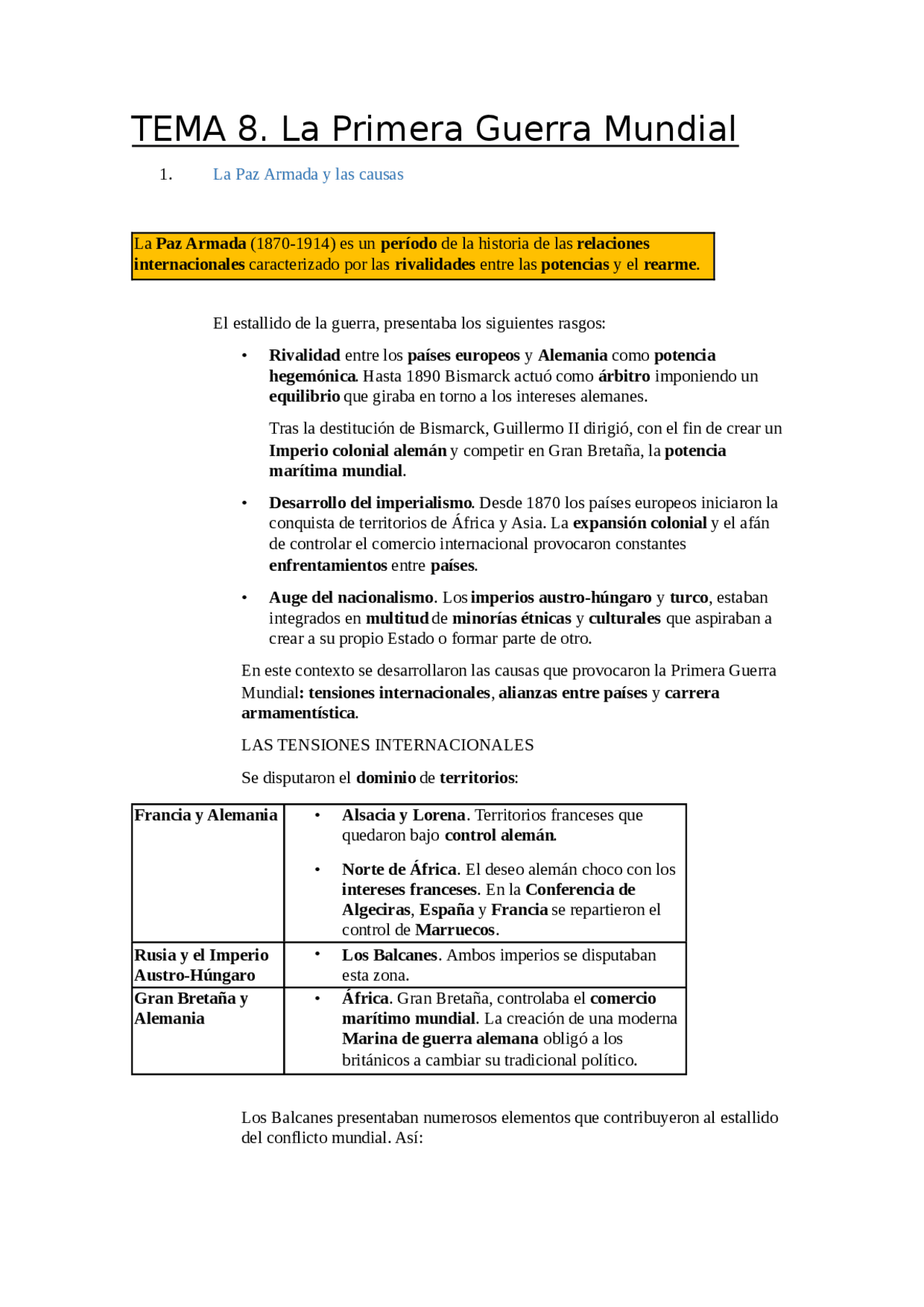 Primera Guerra Mundial Docsity