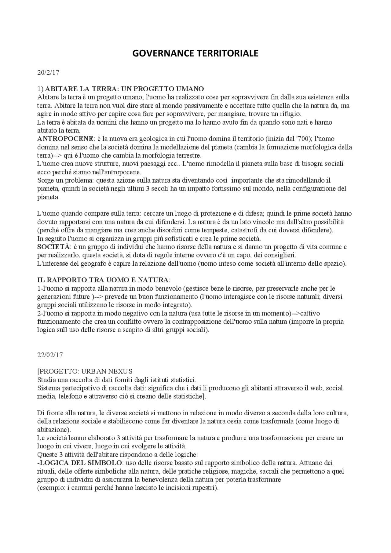 Governance Territoriale E Partecipazione Docsity
