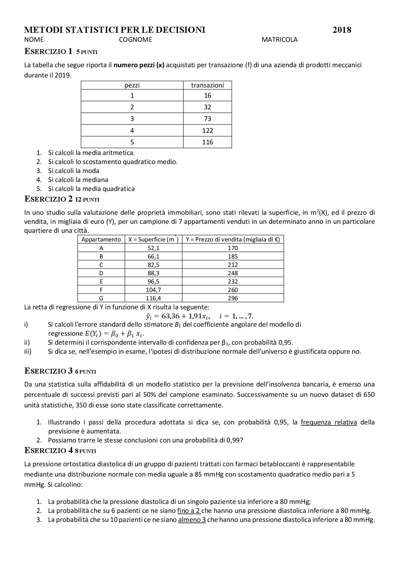 Metodi Statistici Per Le Decisioni Docsity