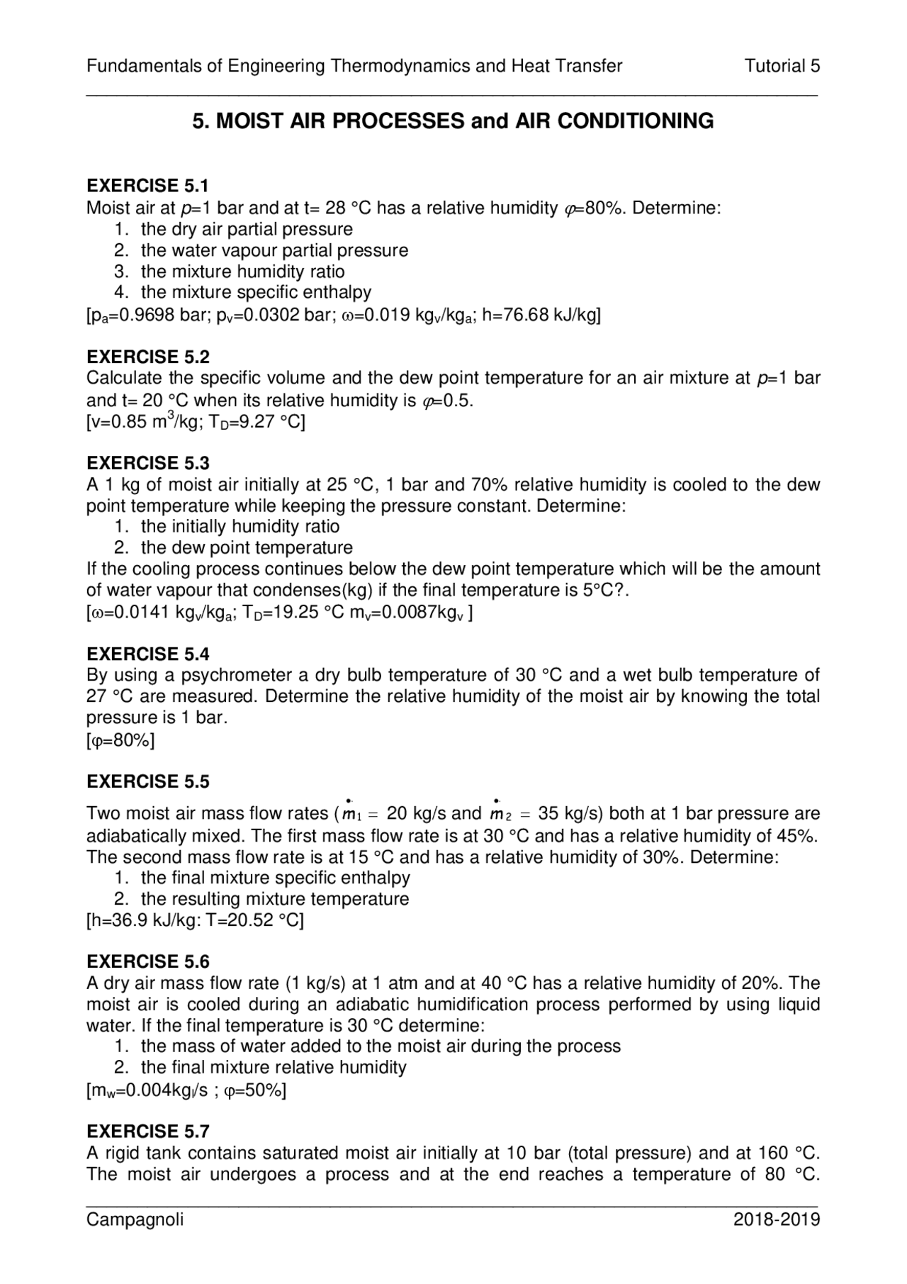 Exercises Of The First Chapter In Heat Transfer Exercises Of Physics