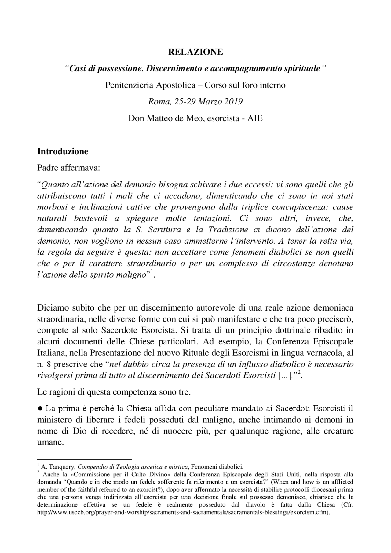 “Casi di possessione. Discernimento e accompagnamento spirituale” - Docsity