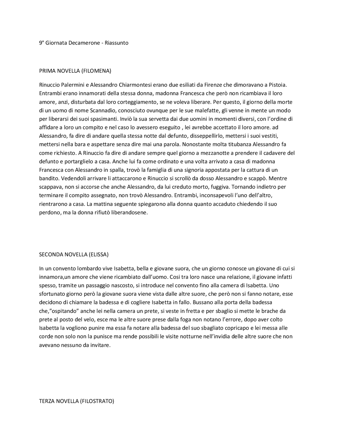 Decameron Boccaccio Riassunto Nona Giornata Appunti Di Italiano Docsity