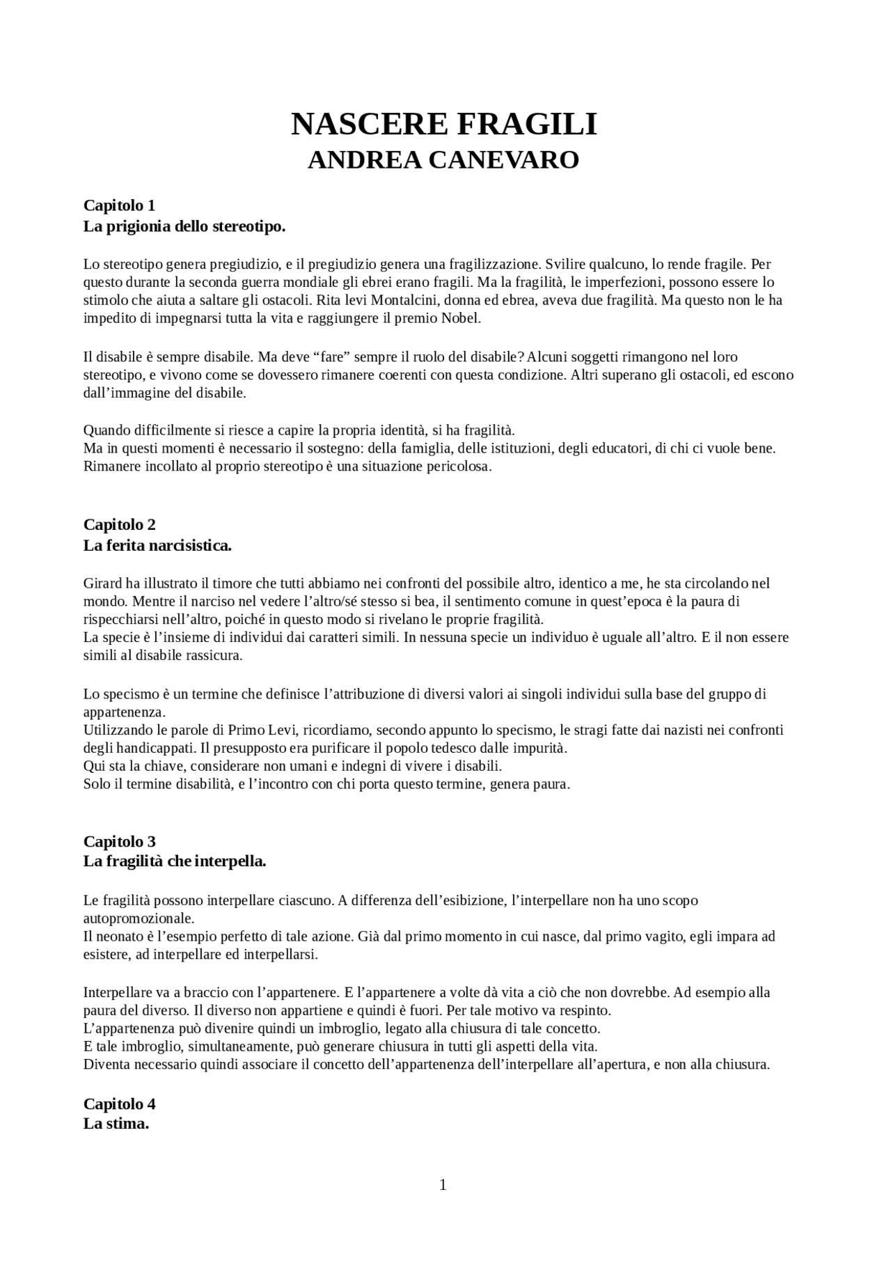 Nascere Fragili Andrea Canevaro Docsity