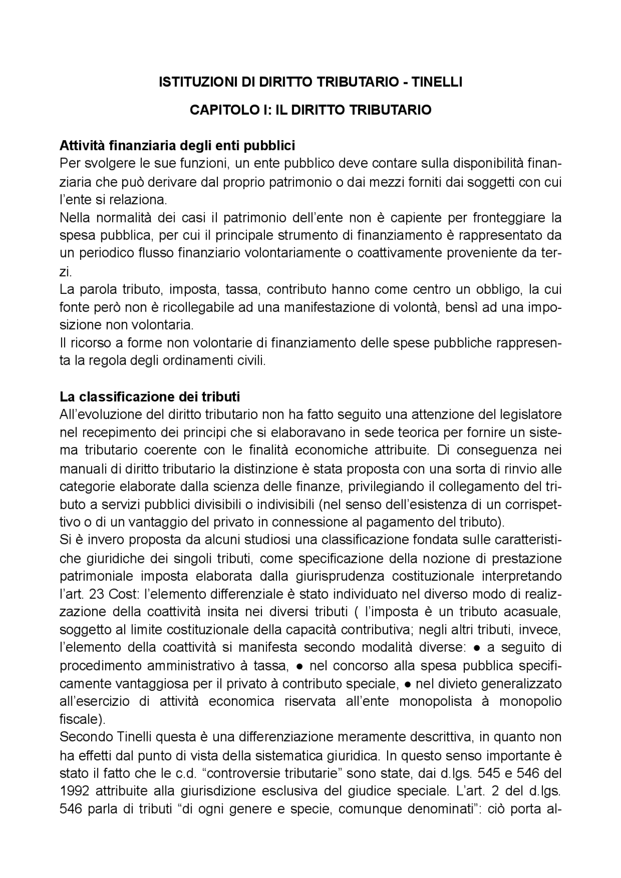 Diritto Tributario Tinelli Docsity