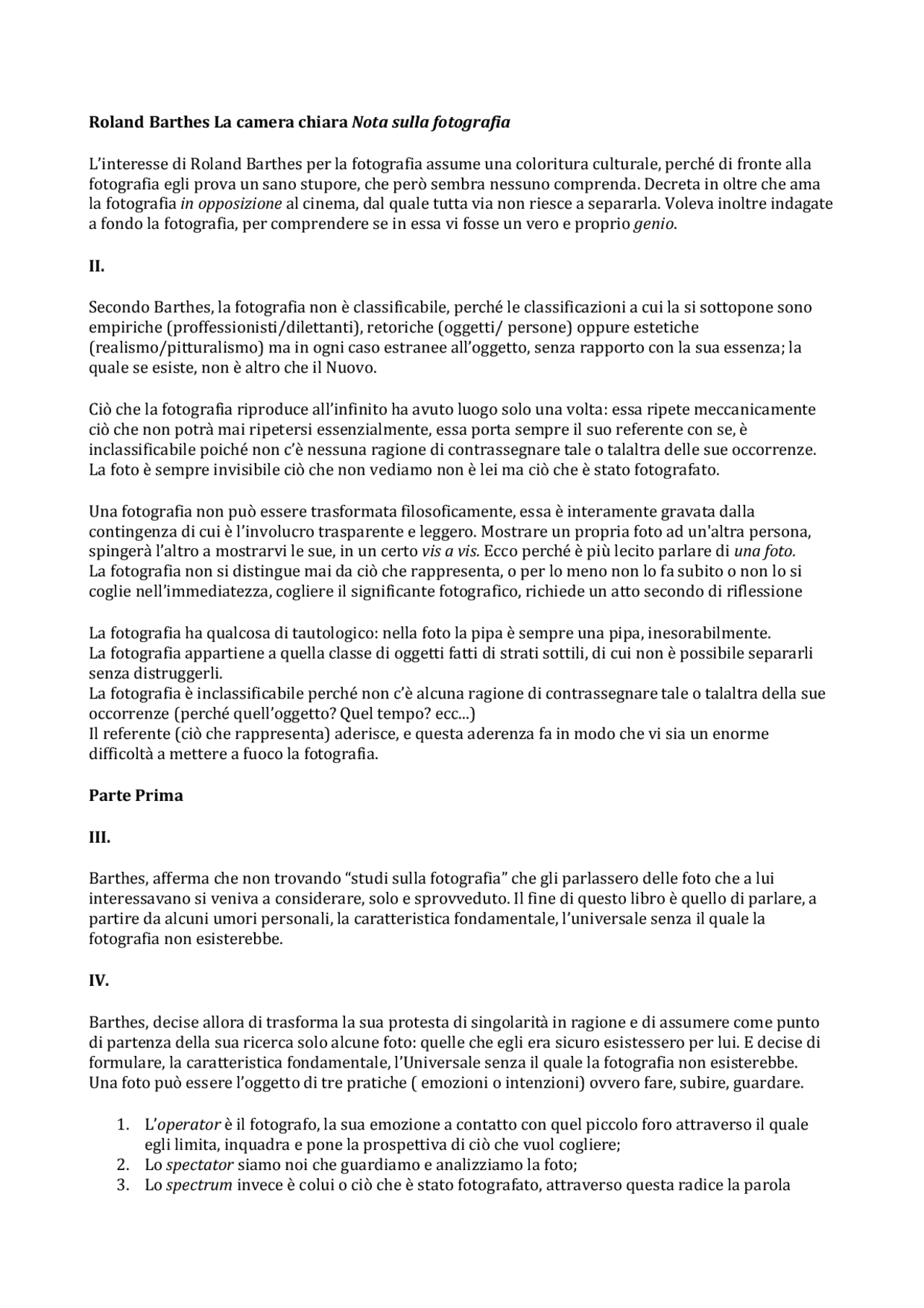 La Camera Chiara Roland Barthes Docsity