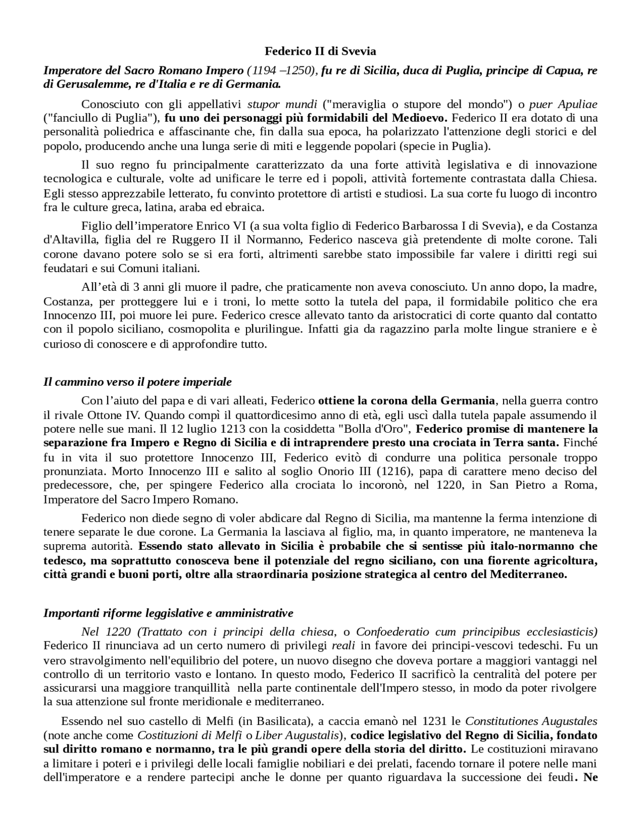 La Vita Di Federico Secondo Docsity