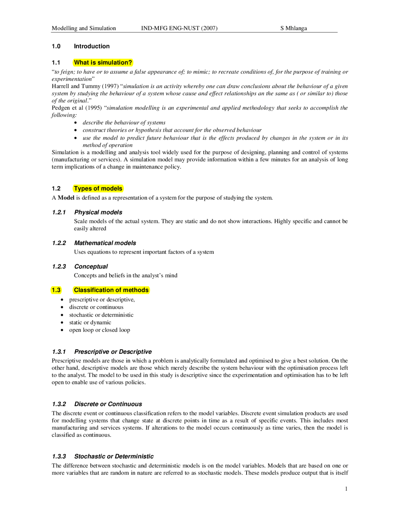 Modsim Simulation Notes Docsity