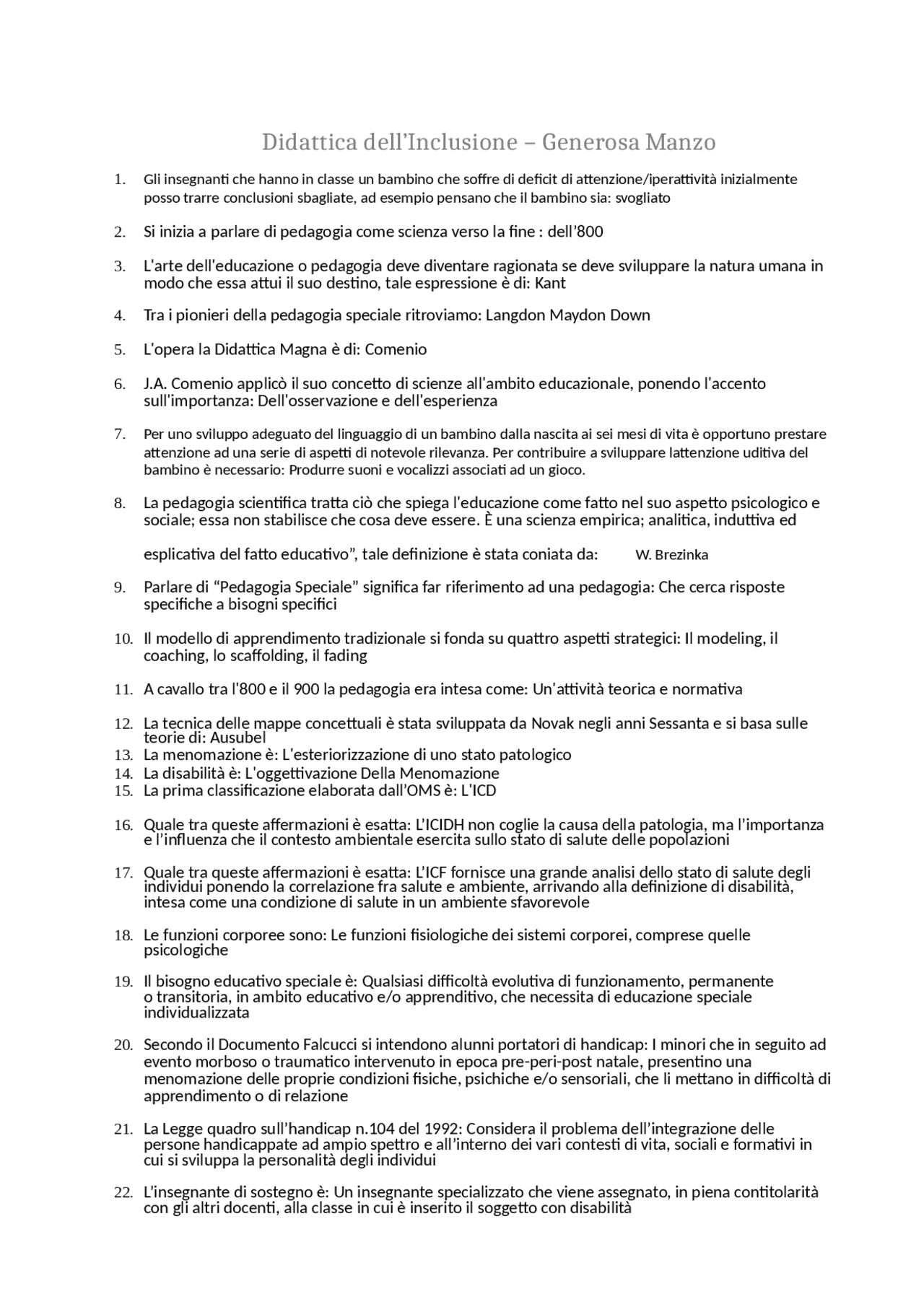 Didattica Della Inclusione Risposte Docsity
