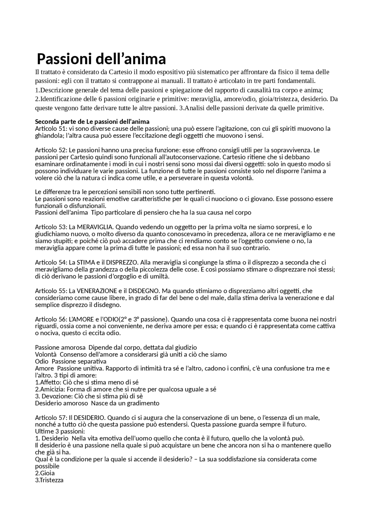 Passioni dell'anima (storia della filosofia) - Docsity