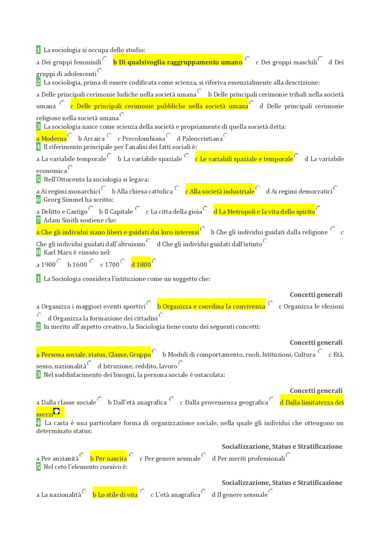 Test Di Sociologia Generale Master Ma774 Università Pegaso Docsity