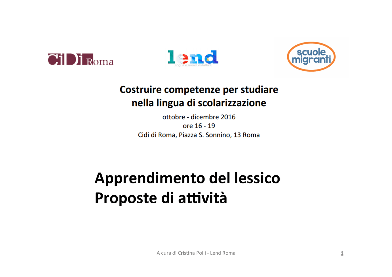 Apprendimento Del Lessico Docsity