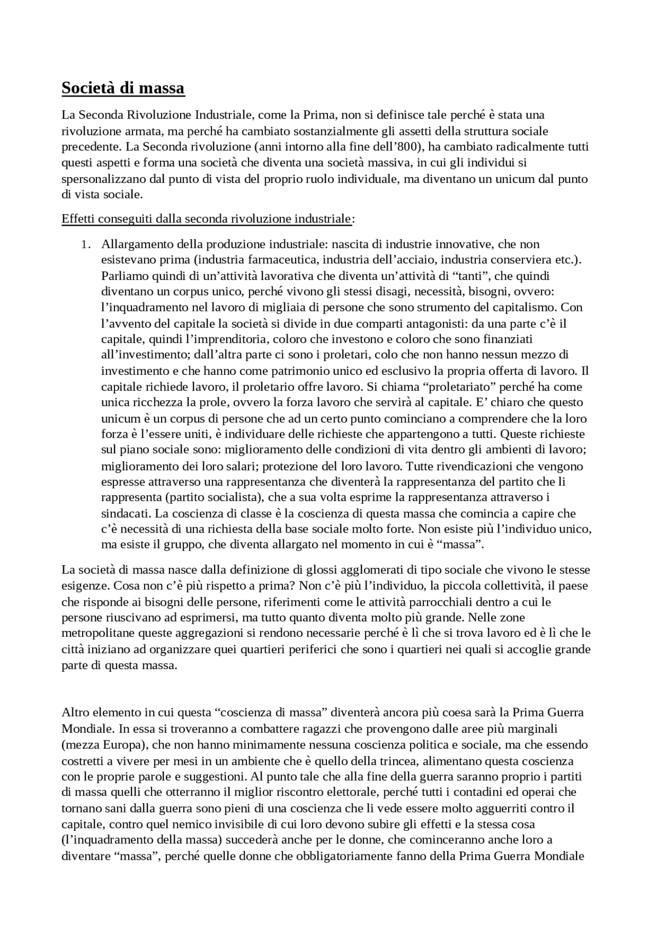 Capire La Società Di Massa Docsity