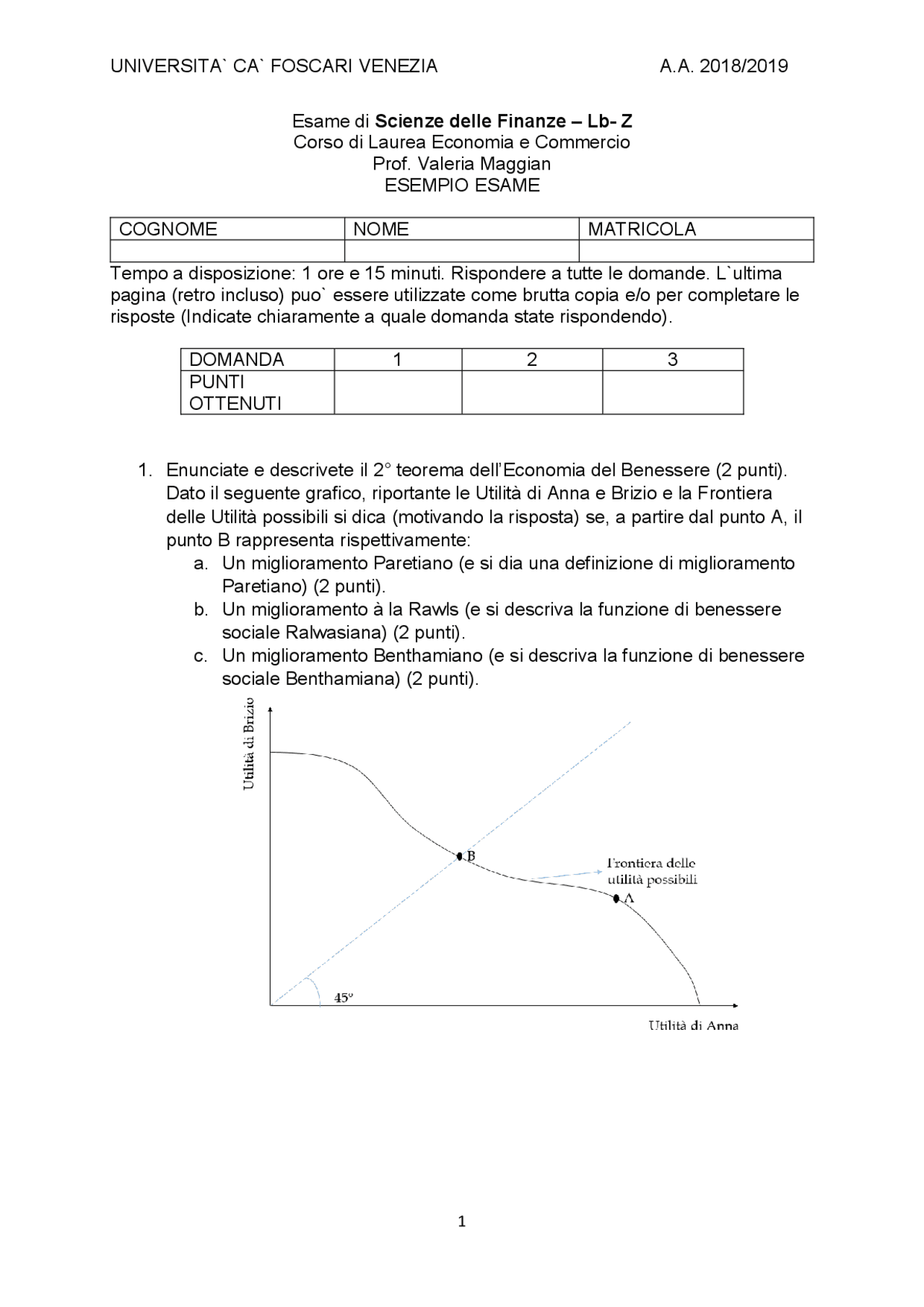 Fac Simile Esame Scienza Delle Finanze Professoressa Maggian Docsity
