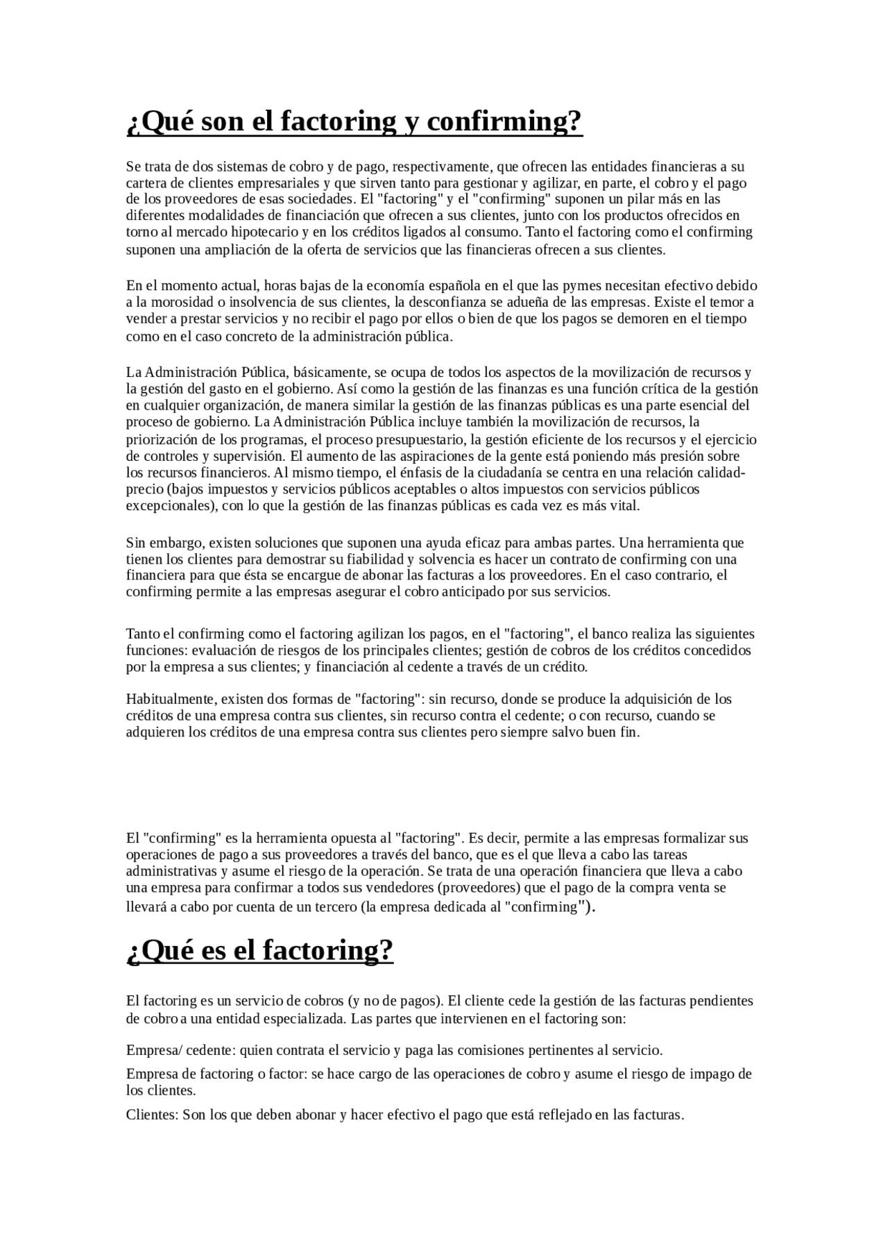 Diferencias entre factoring y confirming - Docsity