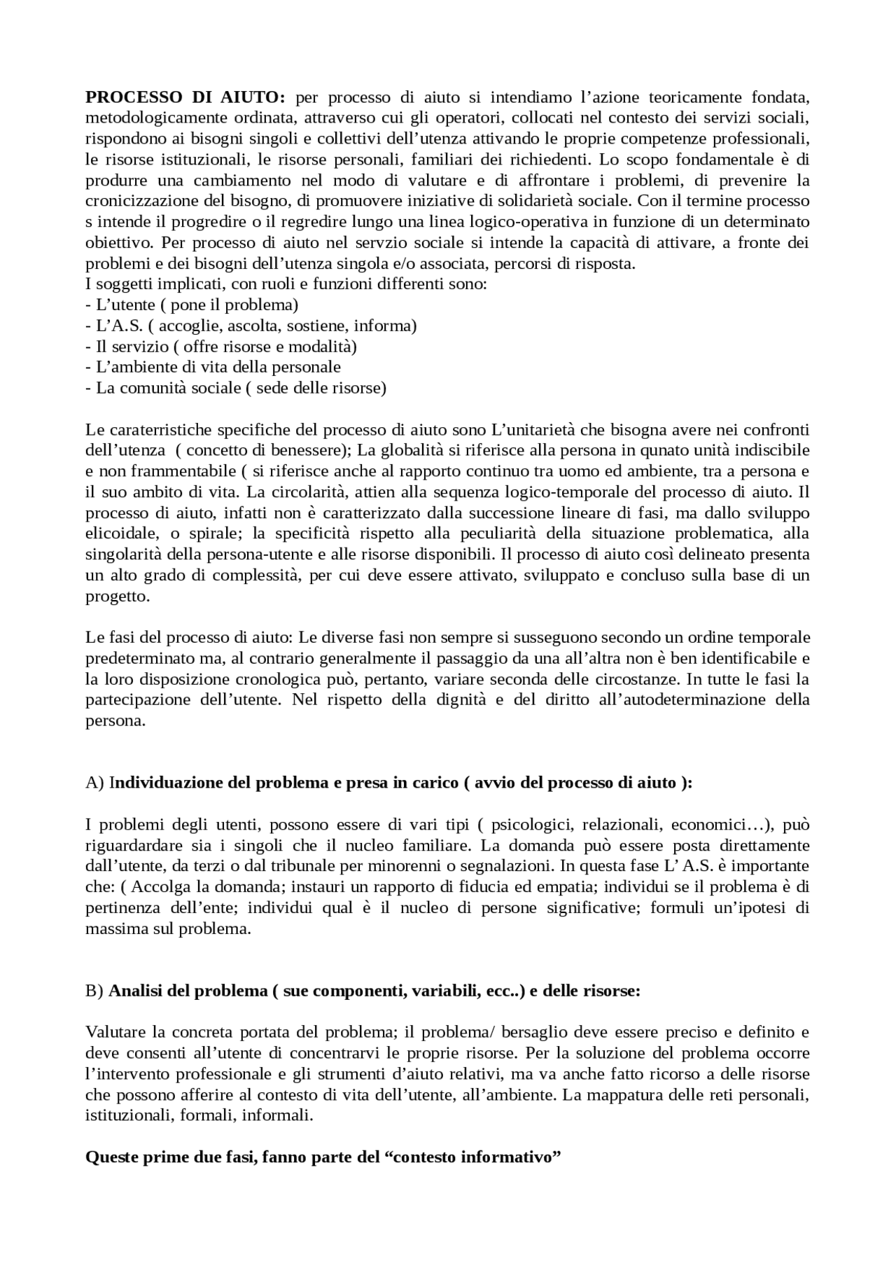 Processo Di Aiuto Dellassiste Sociale Docsity