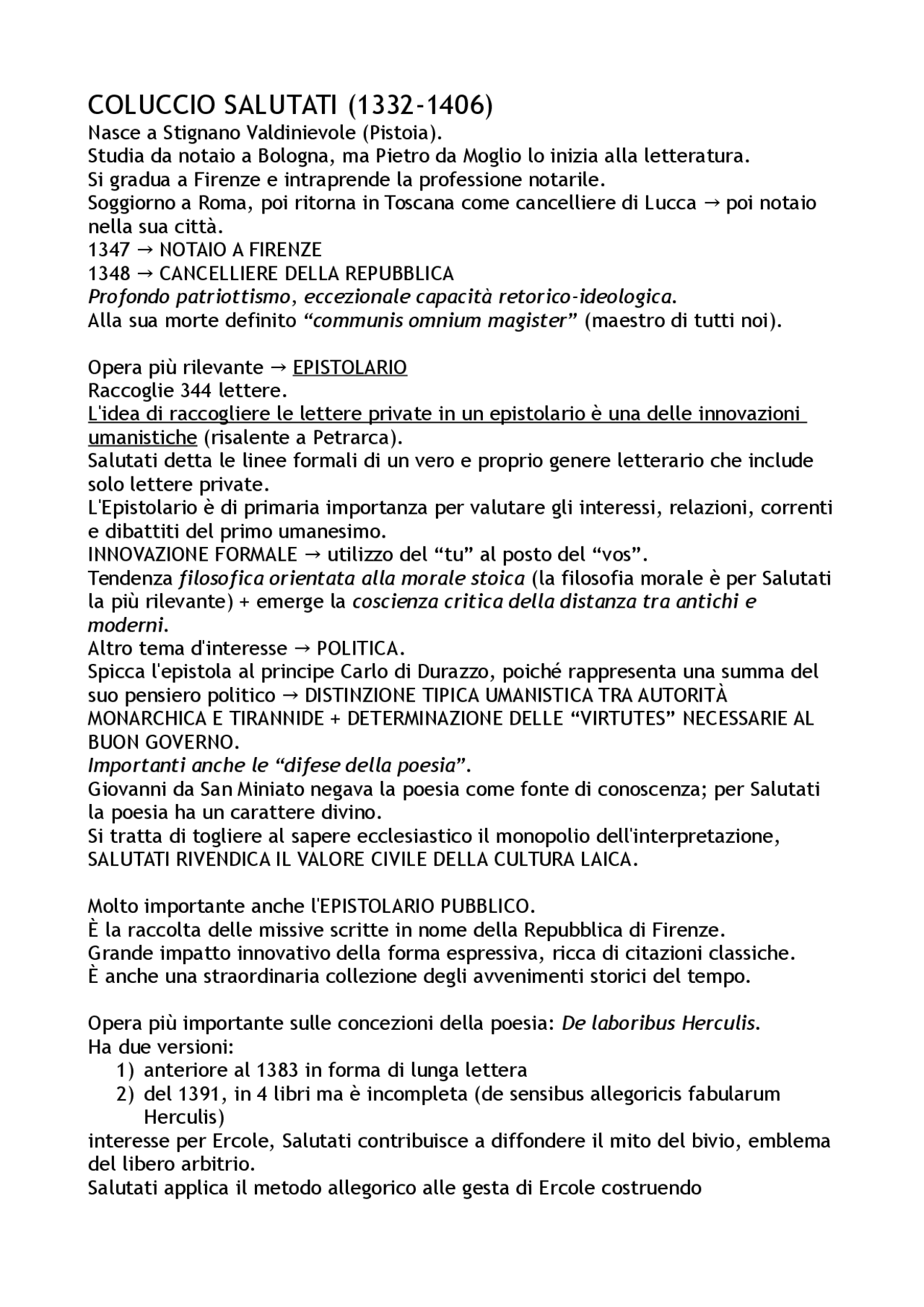 Coluccio Salutati - Guido Cappelli - Docsity