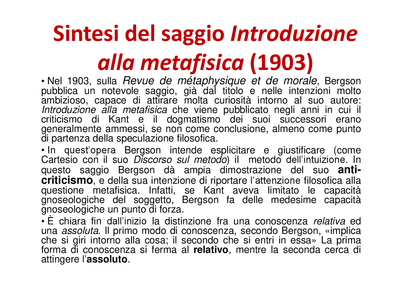 Introduzione Alla Metafisica Di Bergson Docsity