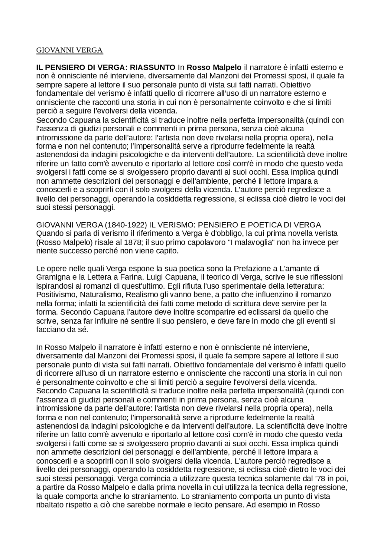 Giovanni Verga Riassunto Docsity