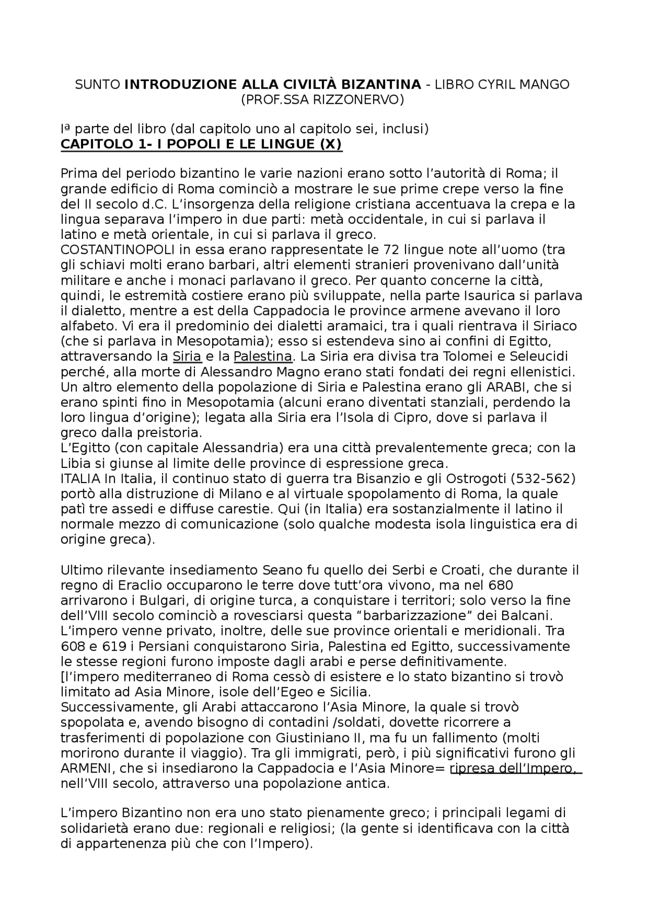 Riassunto Libro Cyril Mango Docsity