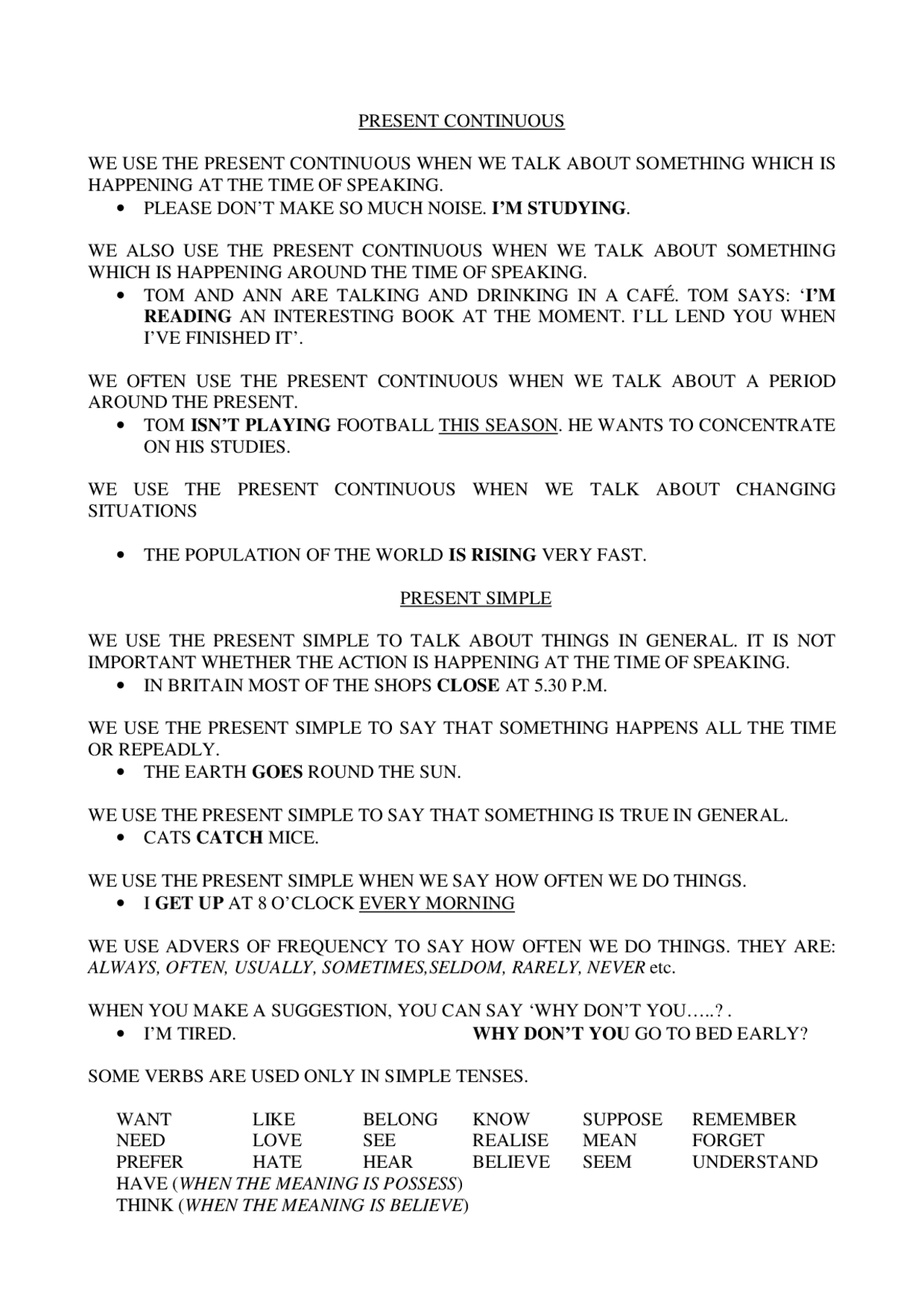 Present Simple And Continuous In English Docsity