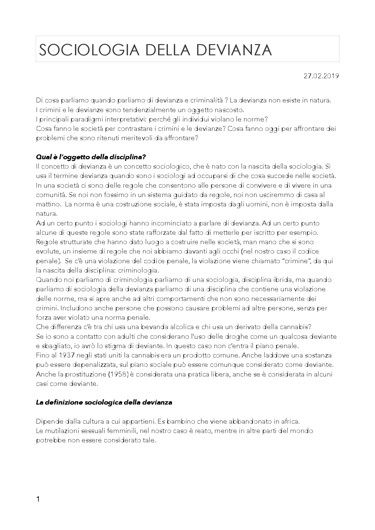 Appunti Sociologia Della Devianza Docsity