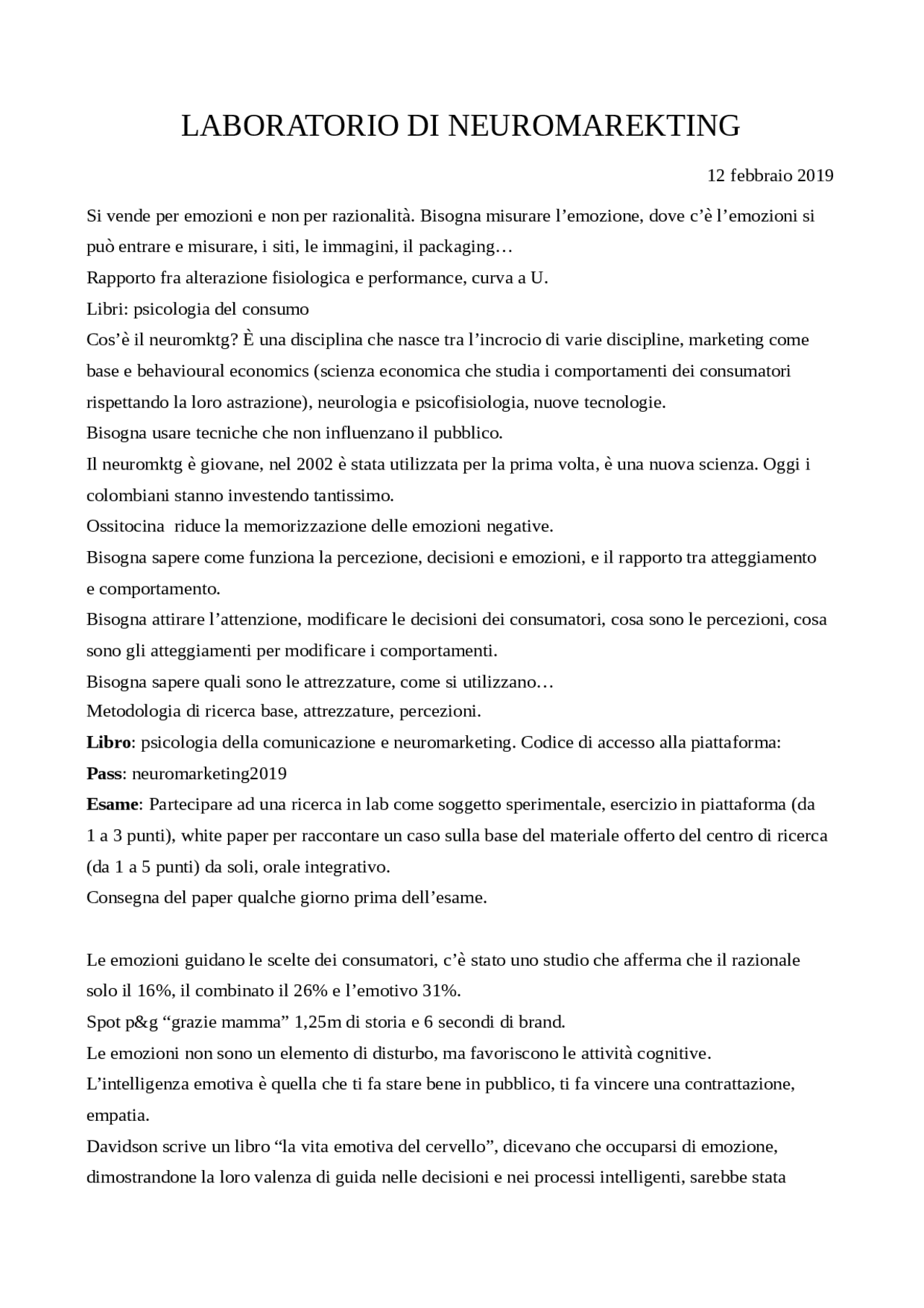 Appunti Di Neuromarketing Docsity