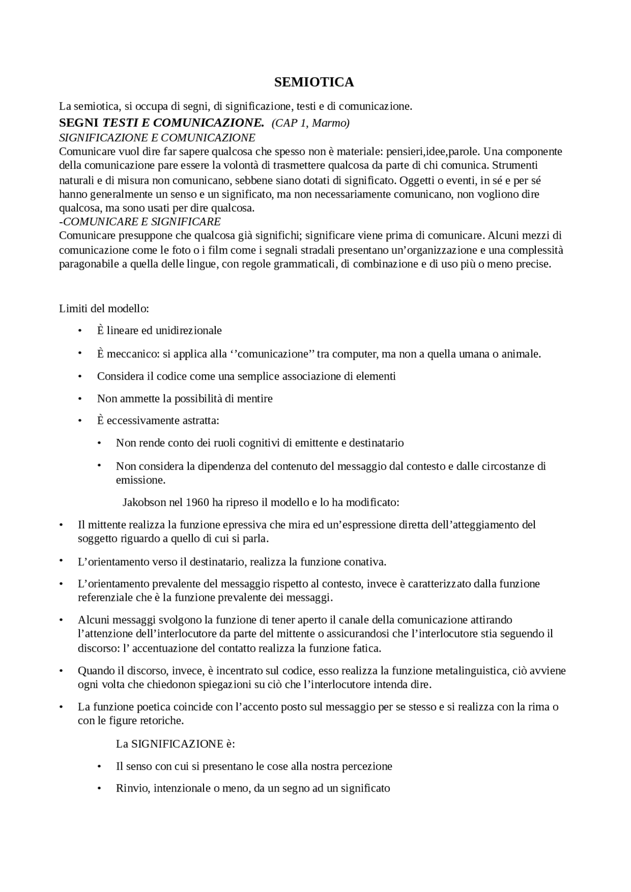 Appunti Integrati Con Il Libro Di Semiotica Prof Marmo Docsity