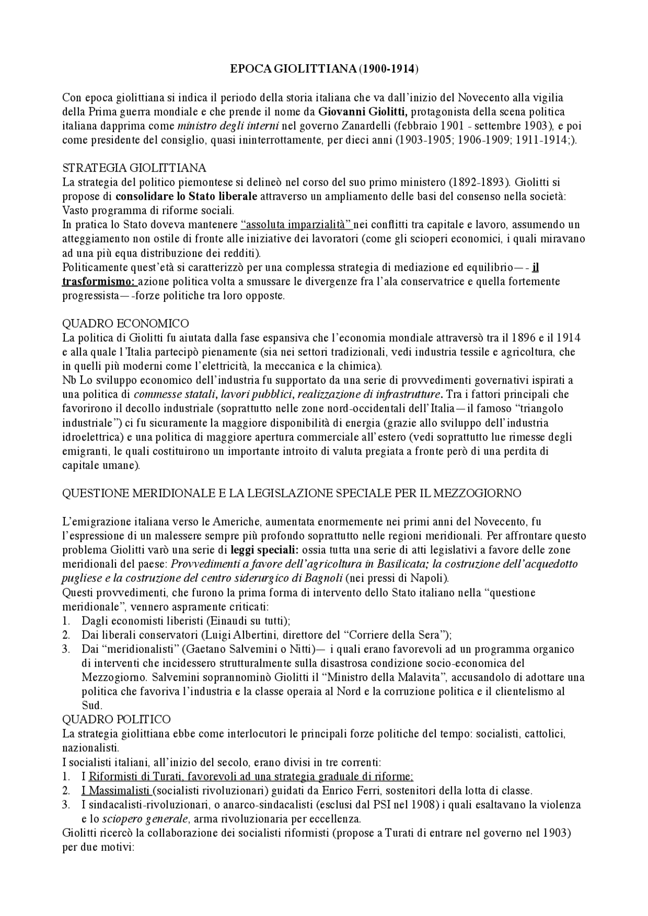 Lepoca Di Giolitti E Le Sue Riforme Docsity