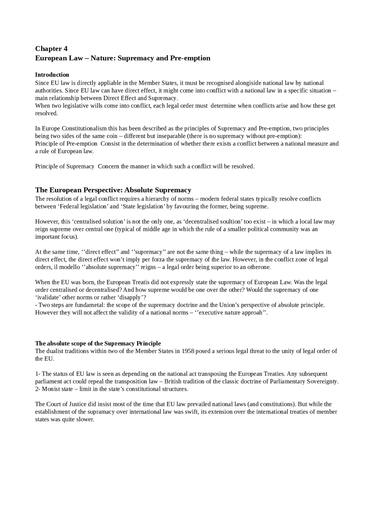 Supremazia e il diritto di pre-lazione | Appunti di Diritto dell'Unione ...